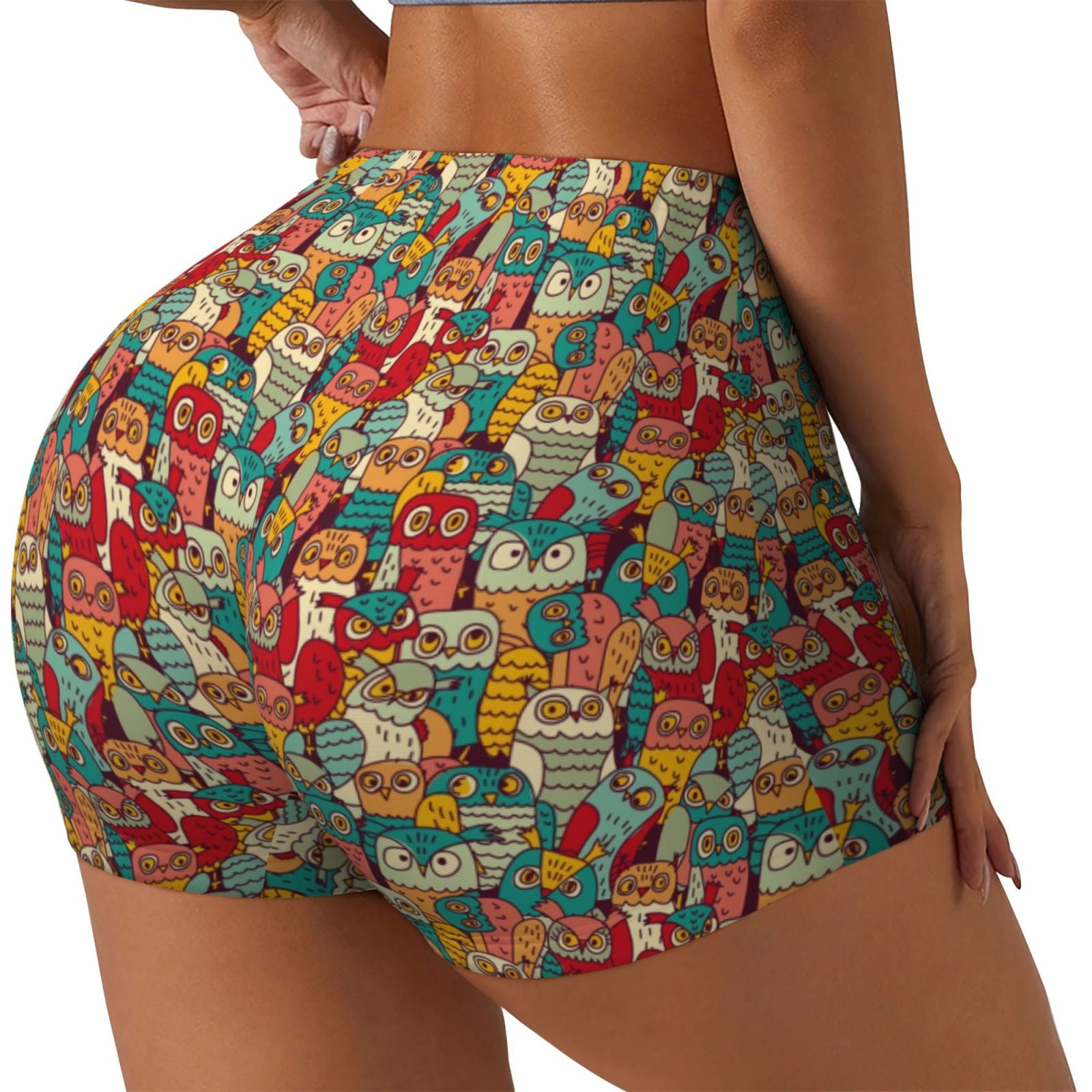 Cauagu Funny Owl Bird for Womens Workout Impact Shorts,Booty Biker ...