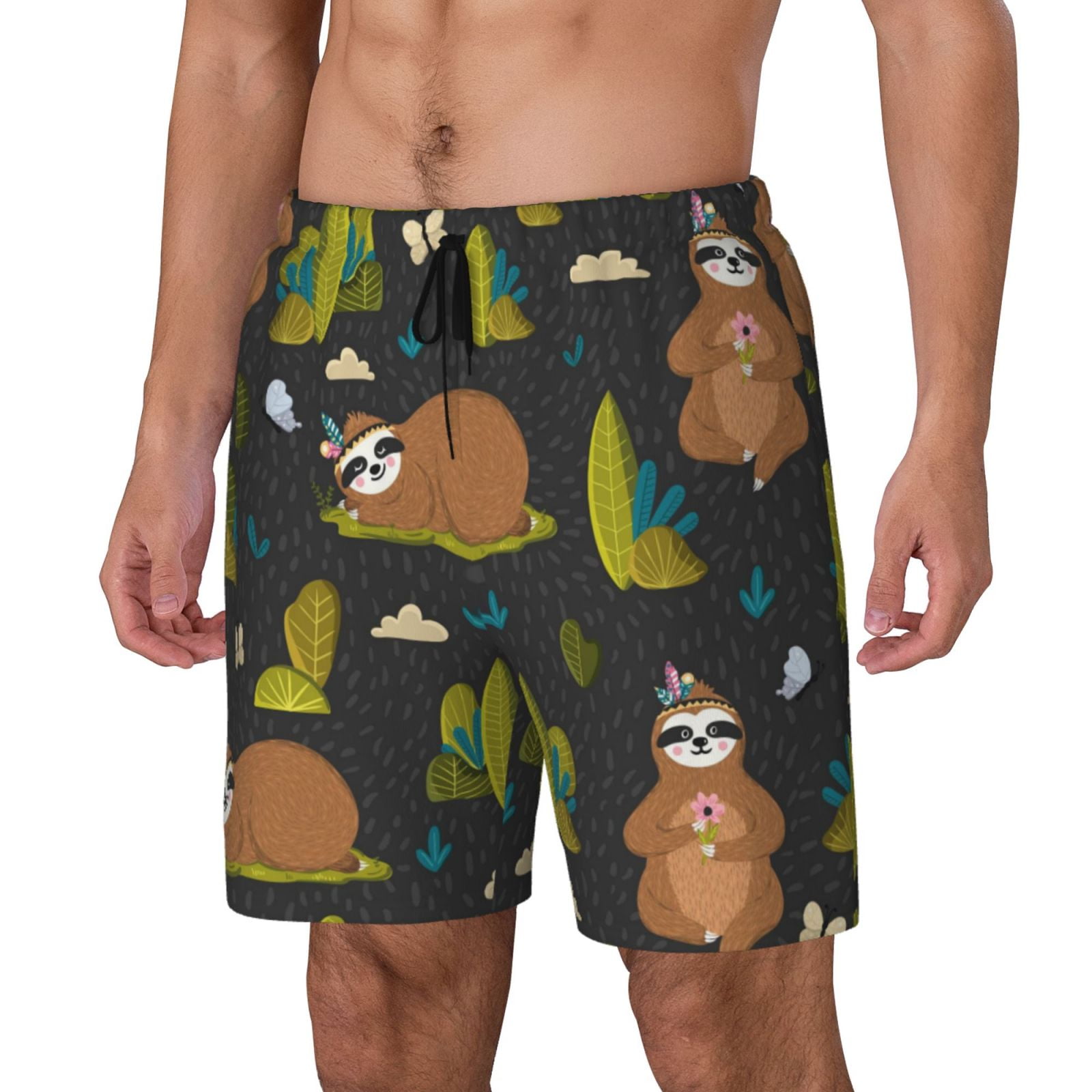 Cauagu Funny Sloths In The Forest Print Mens Swim Trunks Quick Dry ...