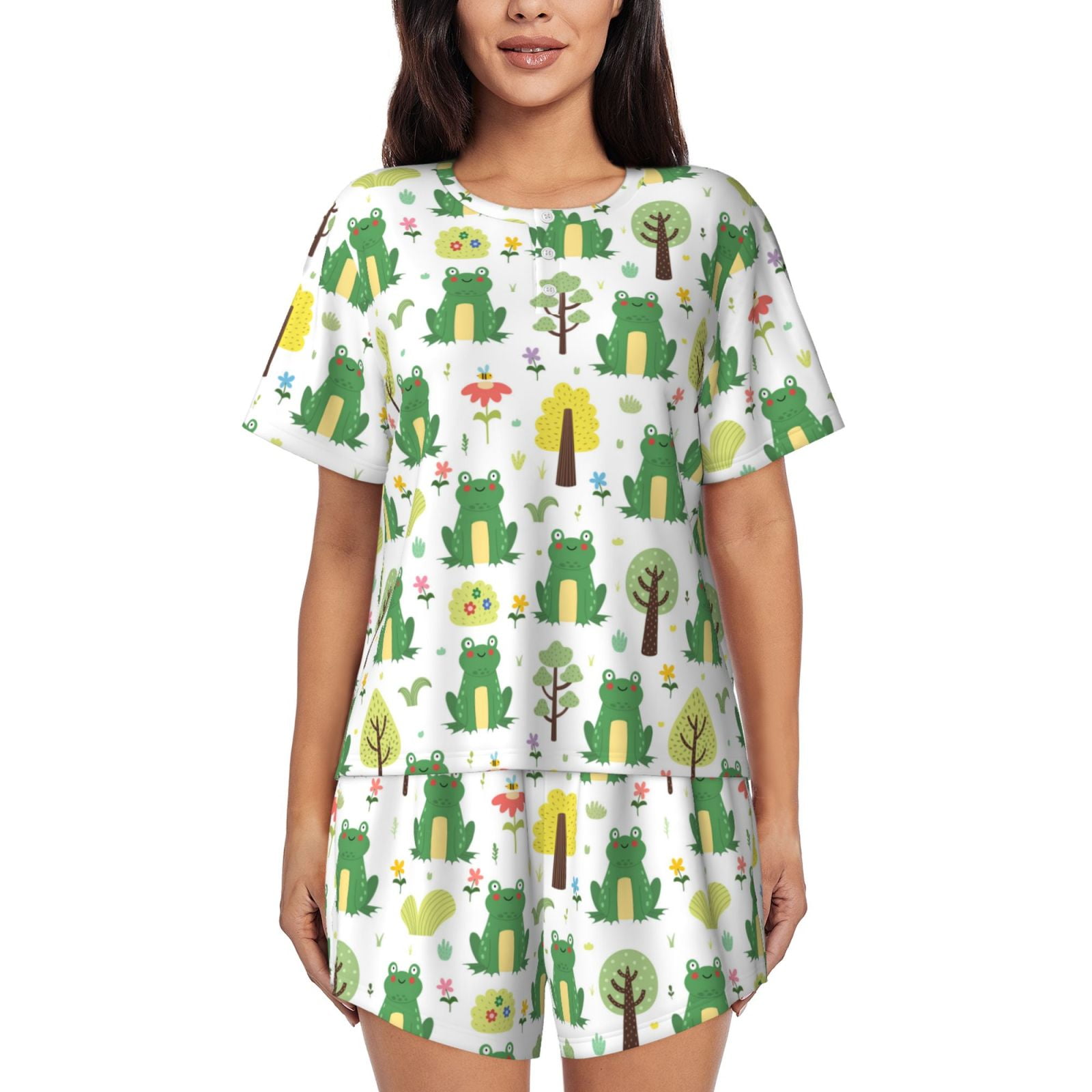 Cauagu Funny Toad for Women's Round Neck Pajama Set,Short-Sleeved ...