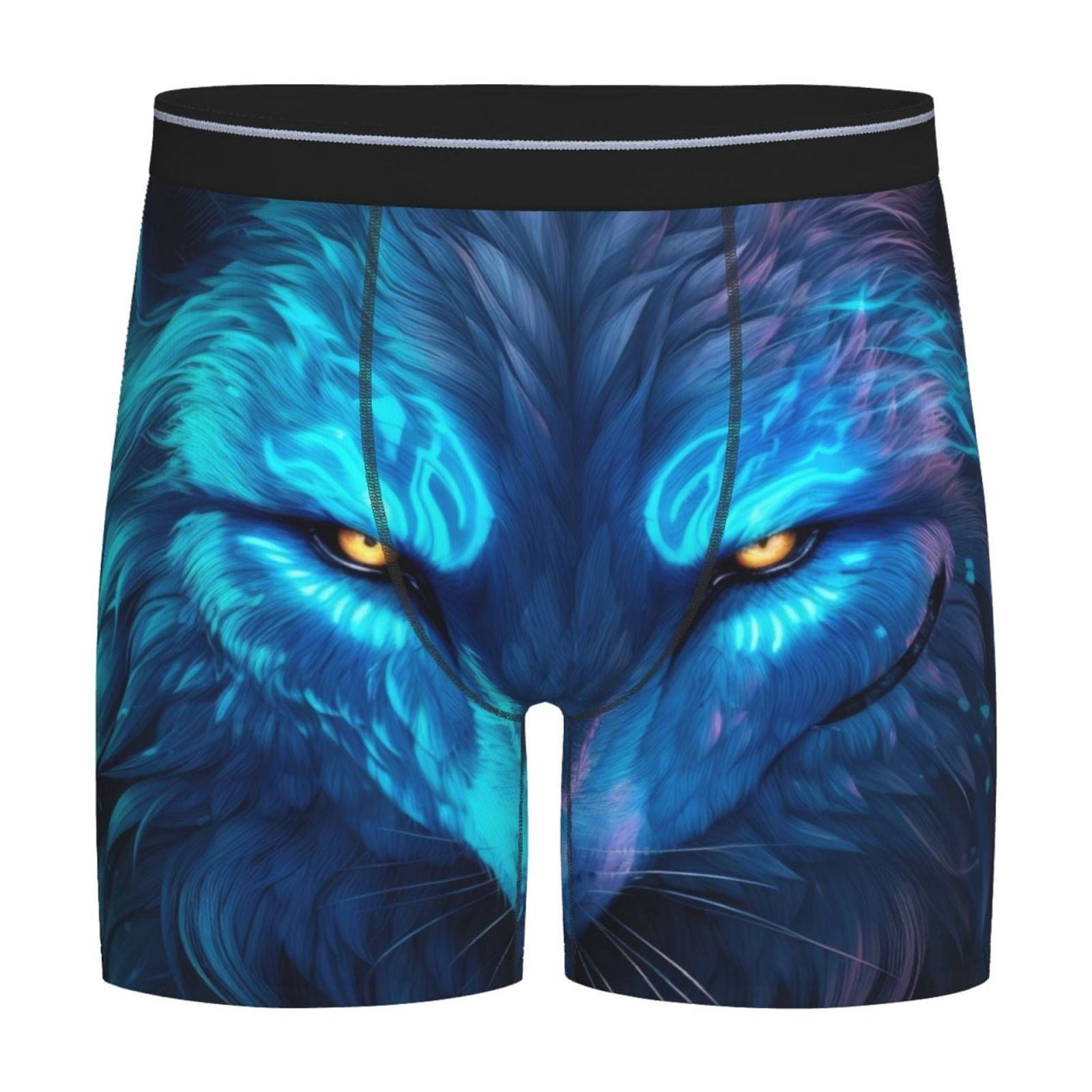 Cauagu Futuristic Blue Light Wolf Print Men's Boxer Briefs, Funny ...