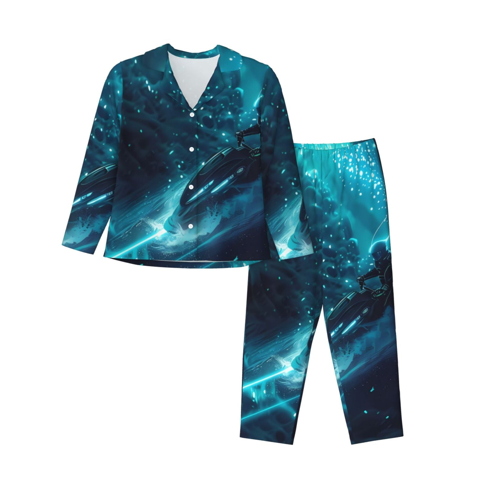 Cauagu Futuristic Jet Ski Adventure Print Women's Long-Sleeve Pajamas ...