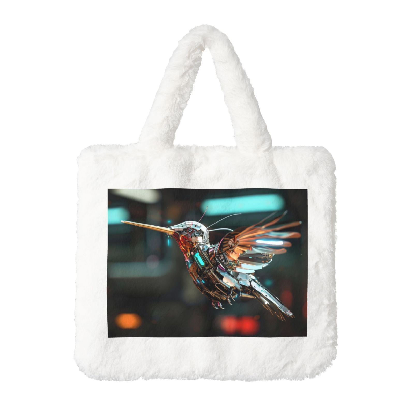 Cauagu Futuristic Robot Hummingbird Pattern Women's Plush Tote Bag,Soft ...