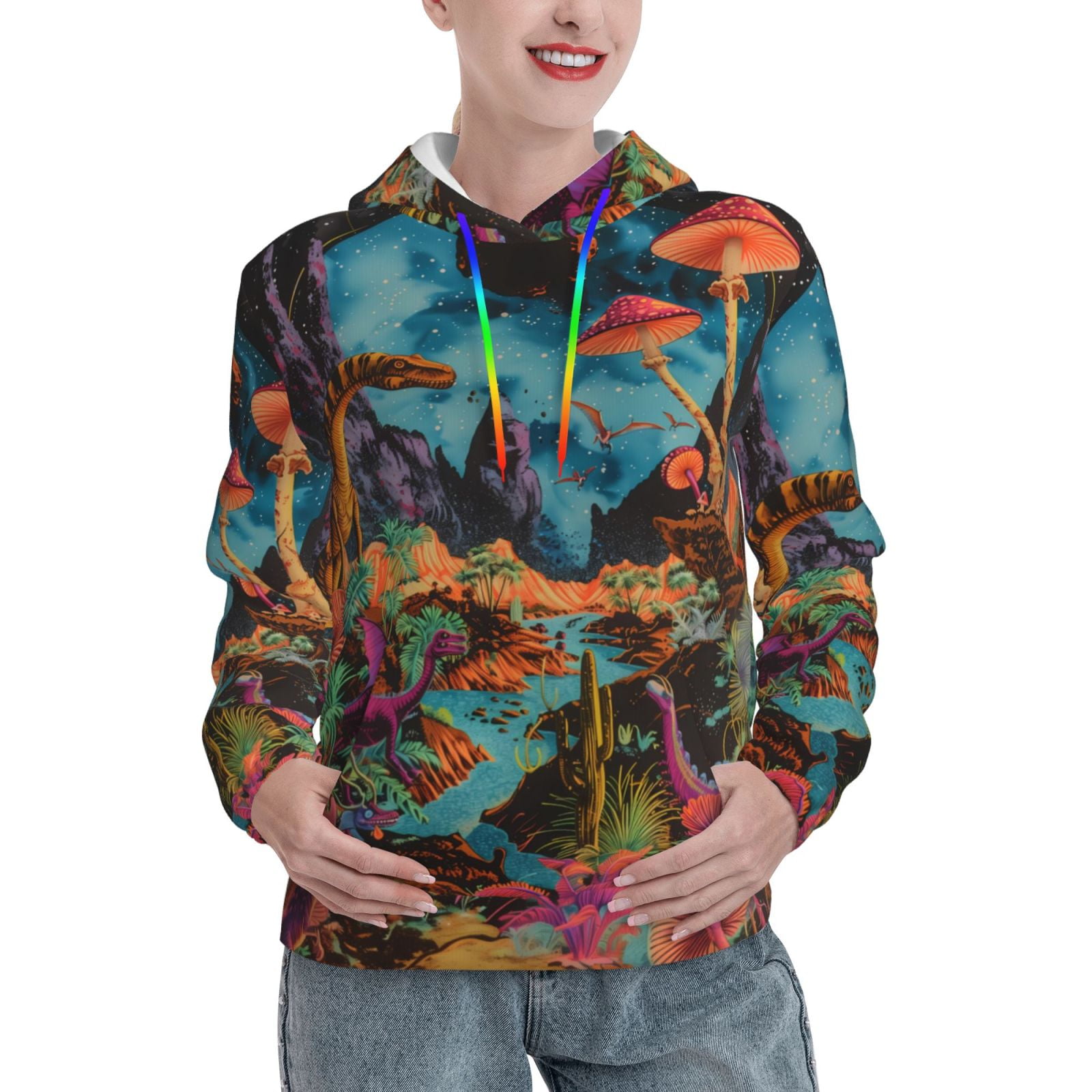 Cauagu Galactic Jungle Dinosaurs for Women's Hooded Sweatshirts Pullover Hoodie for Women Fall ...