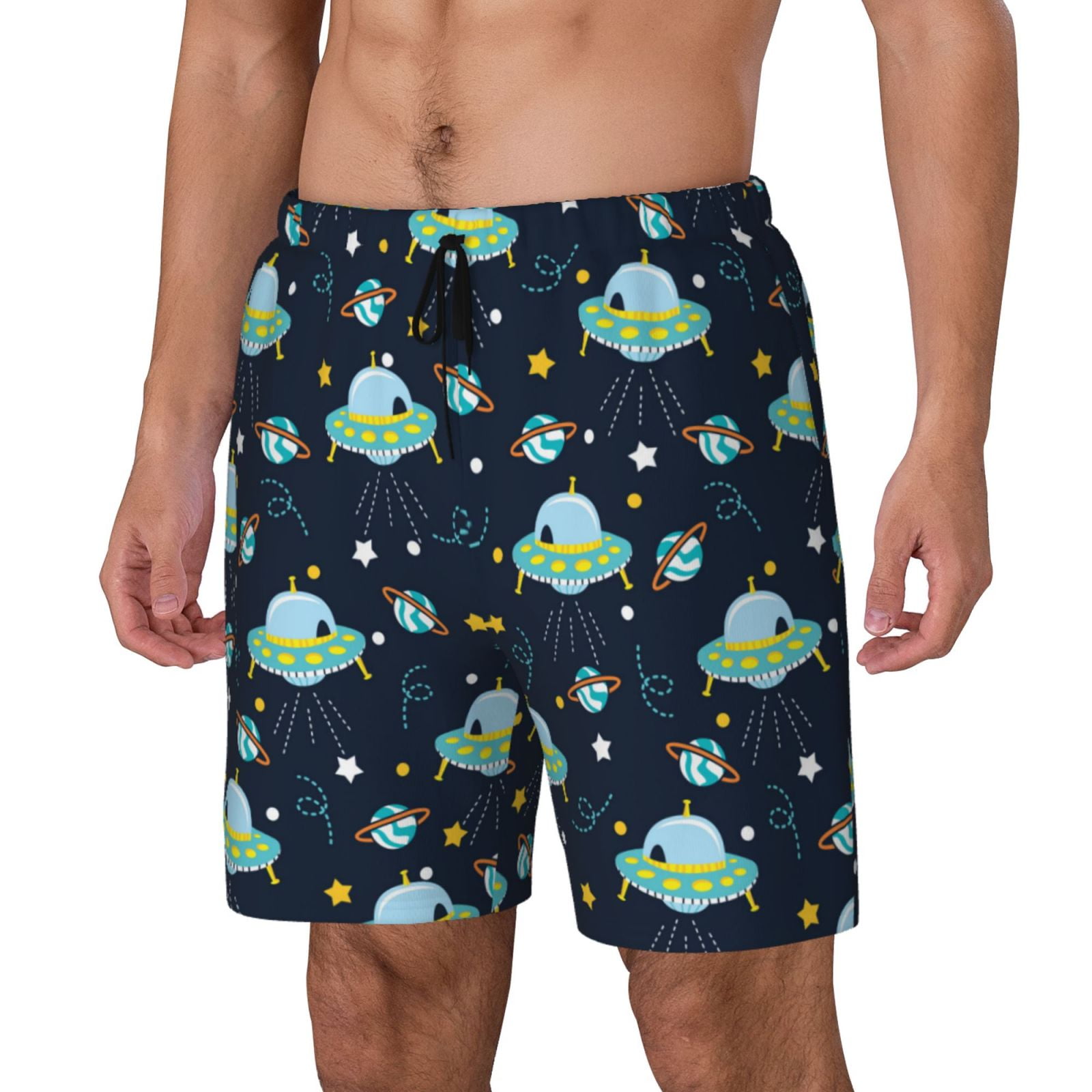 Cauagu Galaxy With Ufo Print Mens Swim Trunks Quick Dry Board Shorts ...