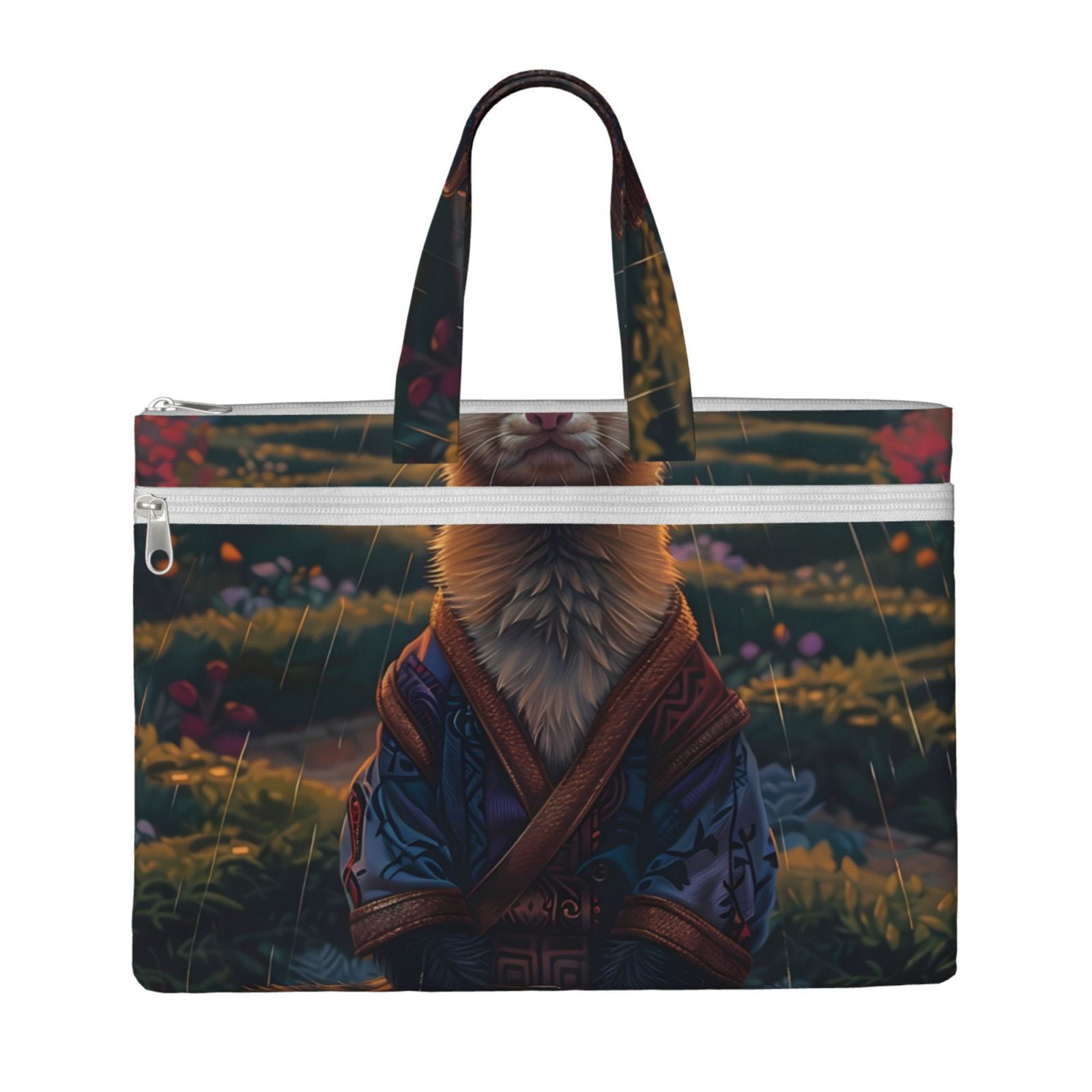 Cauagu Garden Meditating Weasel Pattern Canvas Tote File Bag, Zipper ...