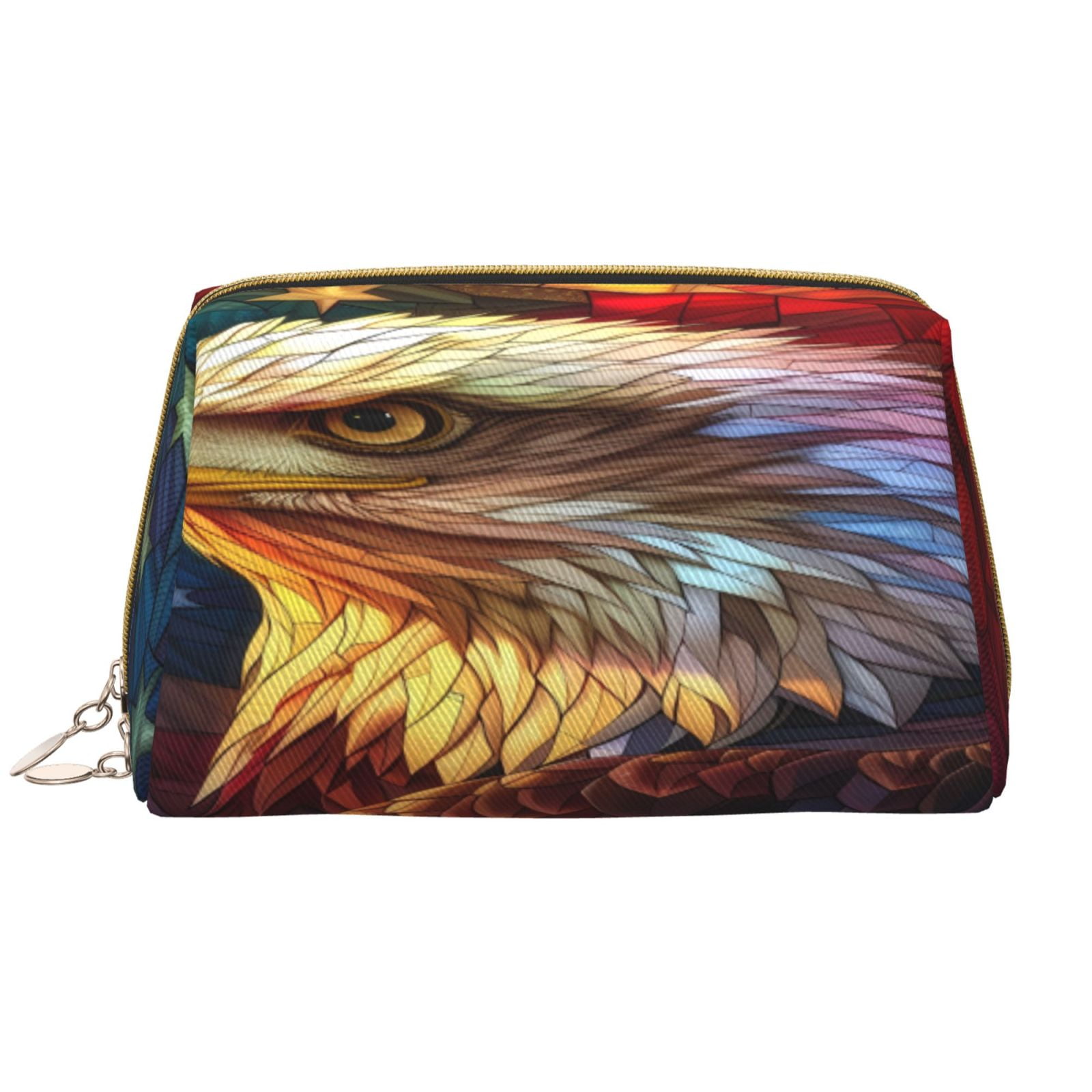 Cauagu Geometric American Bald Eagle Print Large Cosmetic Bag,Portable ...