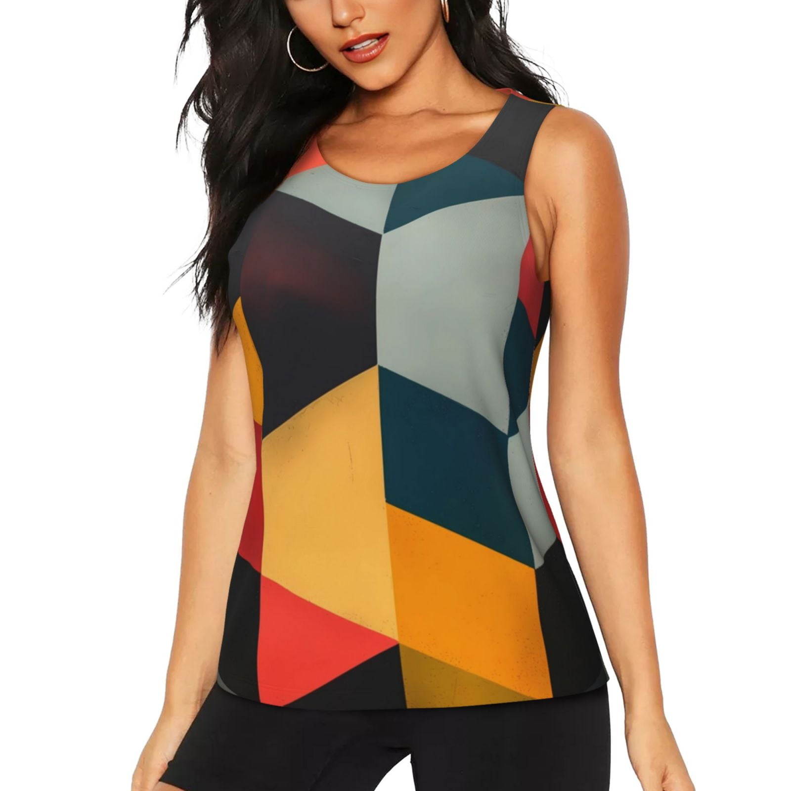 Cauagu Geometric Cube Pattern Art for Women's Workout Tank Tops ...
