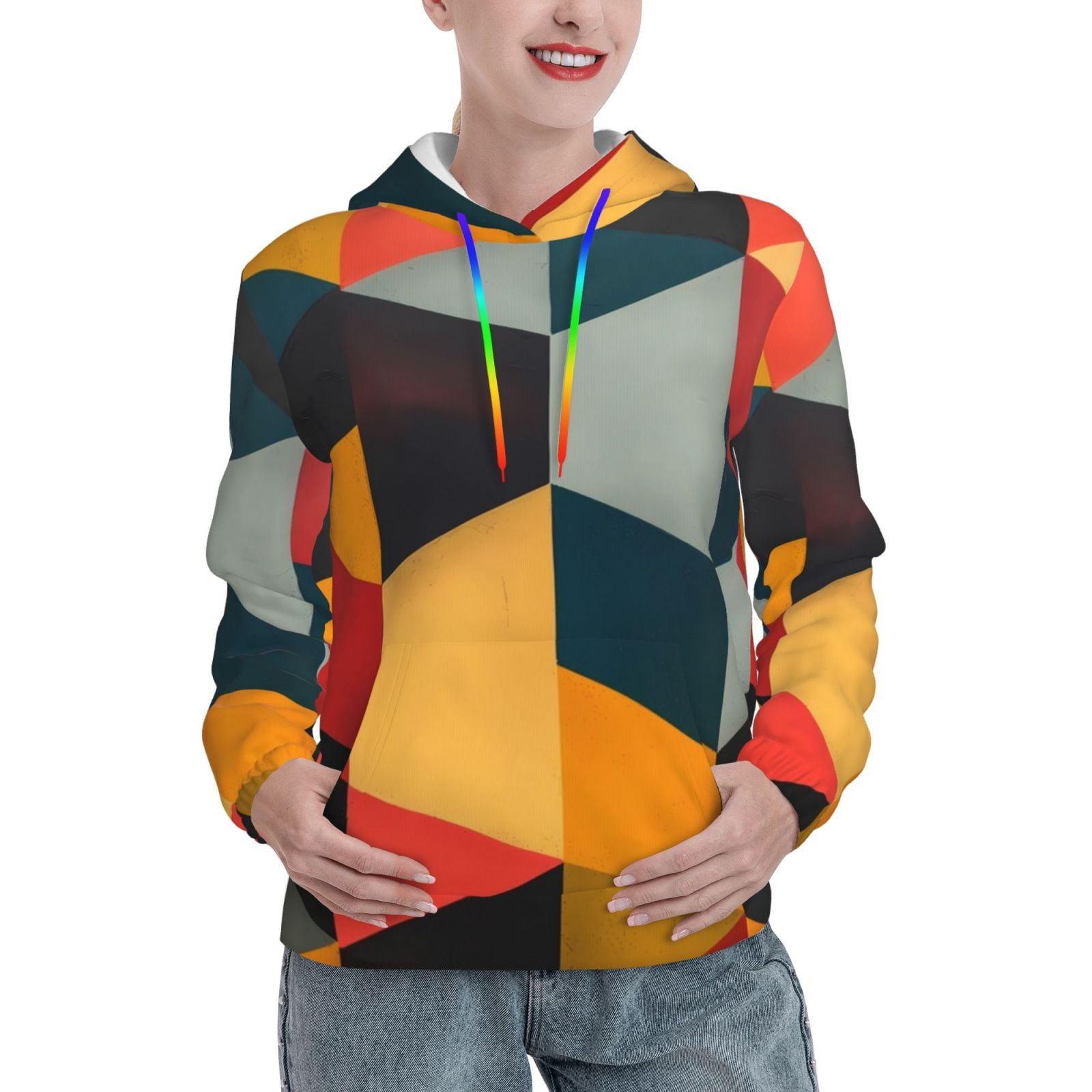 Cauagu Geometric Cube Pattern Art for Women's Hooded Sweatshirts Pullover Hoodie for Women Fall ...