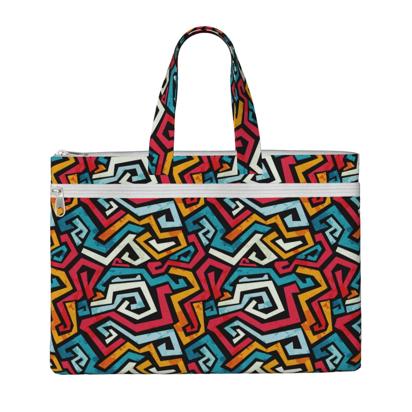Cauagu Geometry Pattern Canvas Tote File Bag, Zipper Tote Bag Business ...