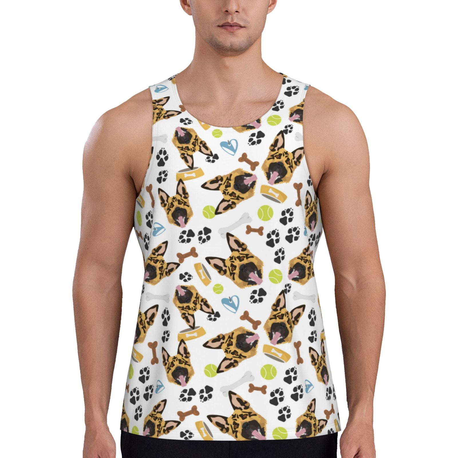 Cauagu German Shepherd Dog Print Men's Sleeveless Muscle Shirts,Tank ...
