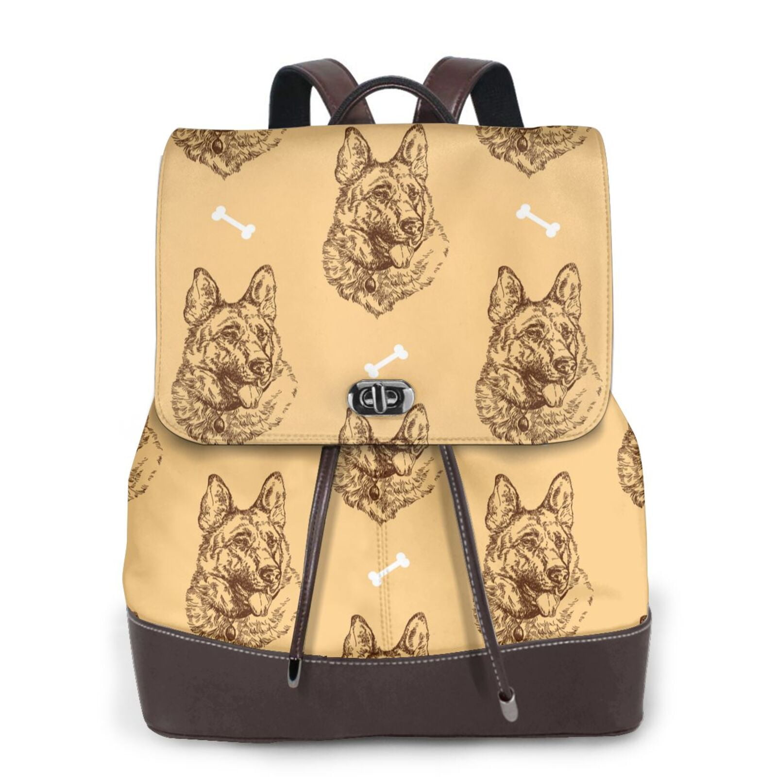 Cauagu German Shepherd Dog Print Women's PU Leather Backpack,Fashion ...