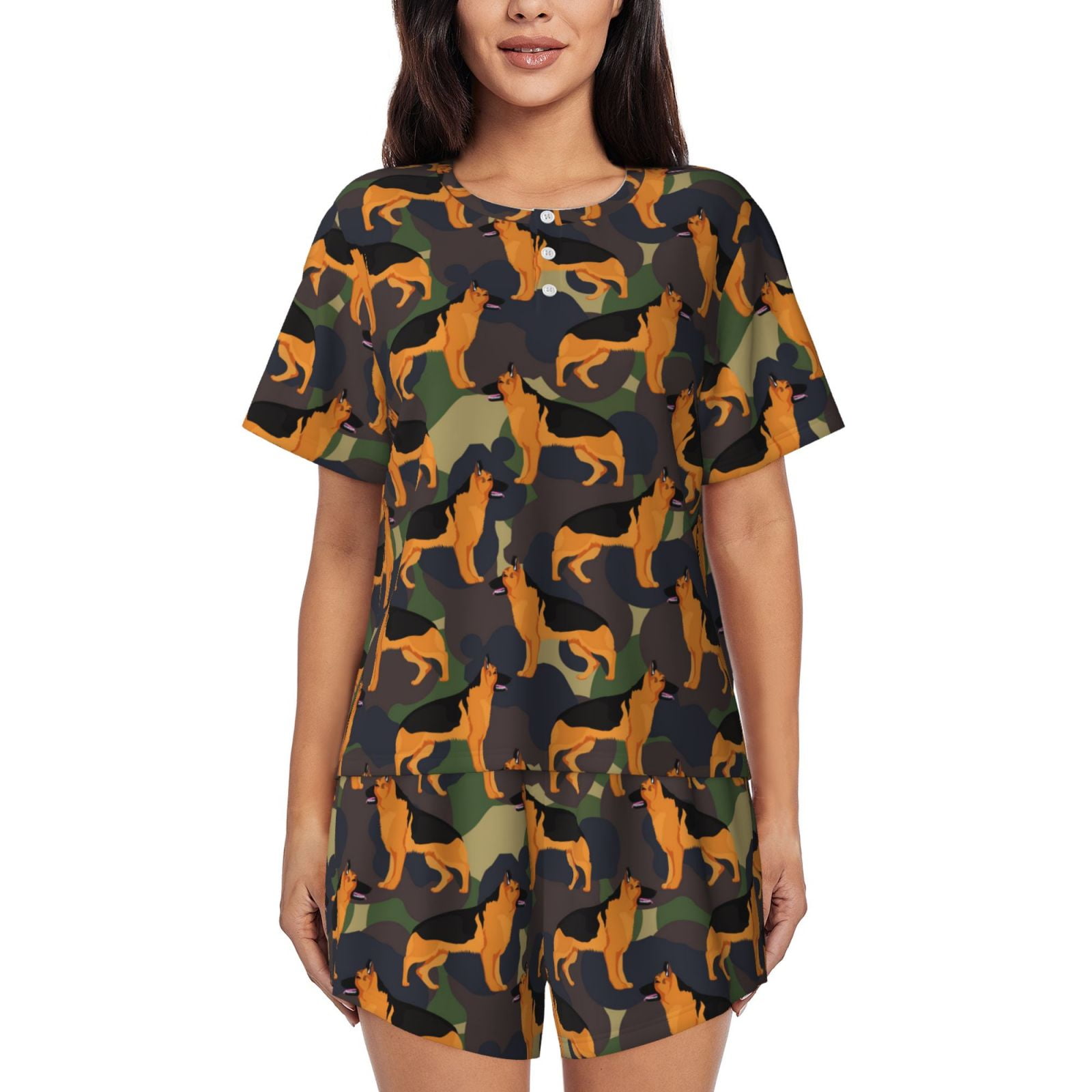 Cauagu German Shepherd Dog for Women's Round Neck Pajama Set,Short ...