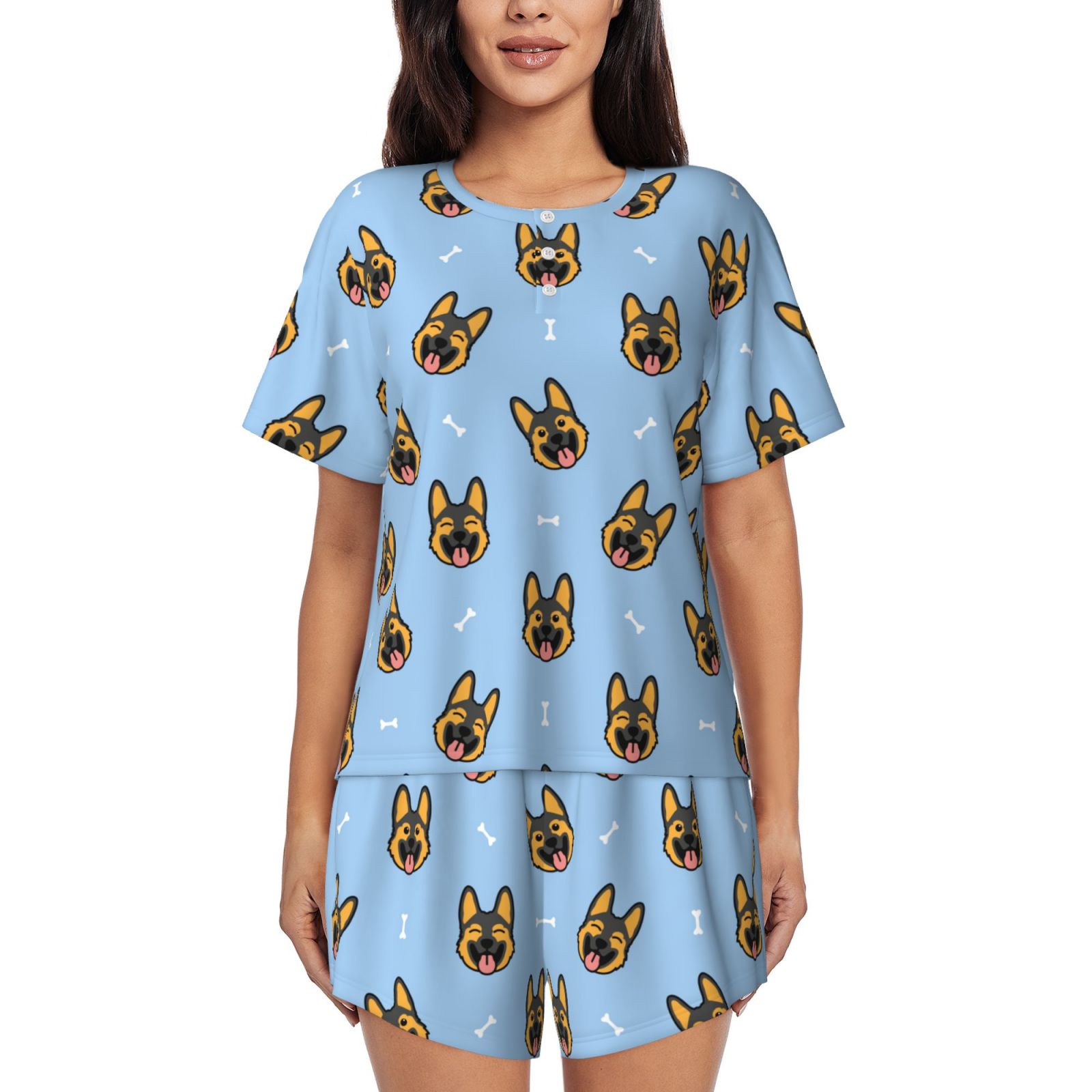 Cauagu German Shepherd Puppy for Women's Round Neck Pajama Set,Short ...