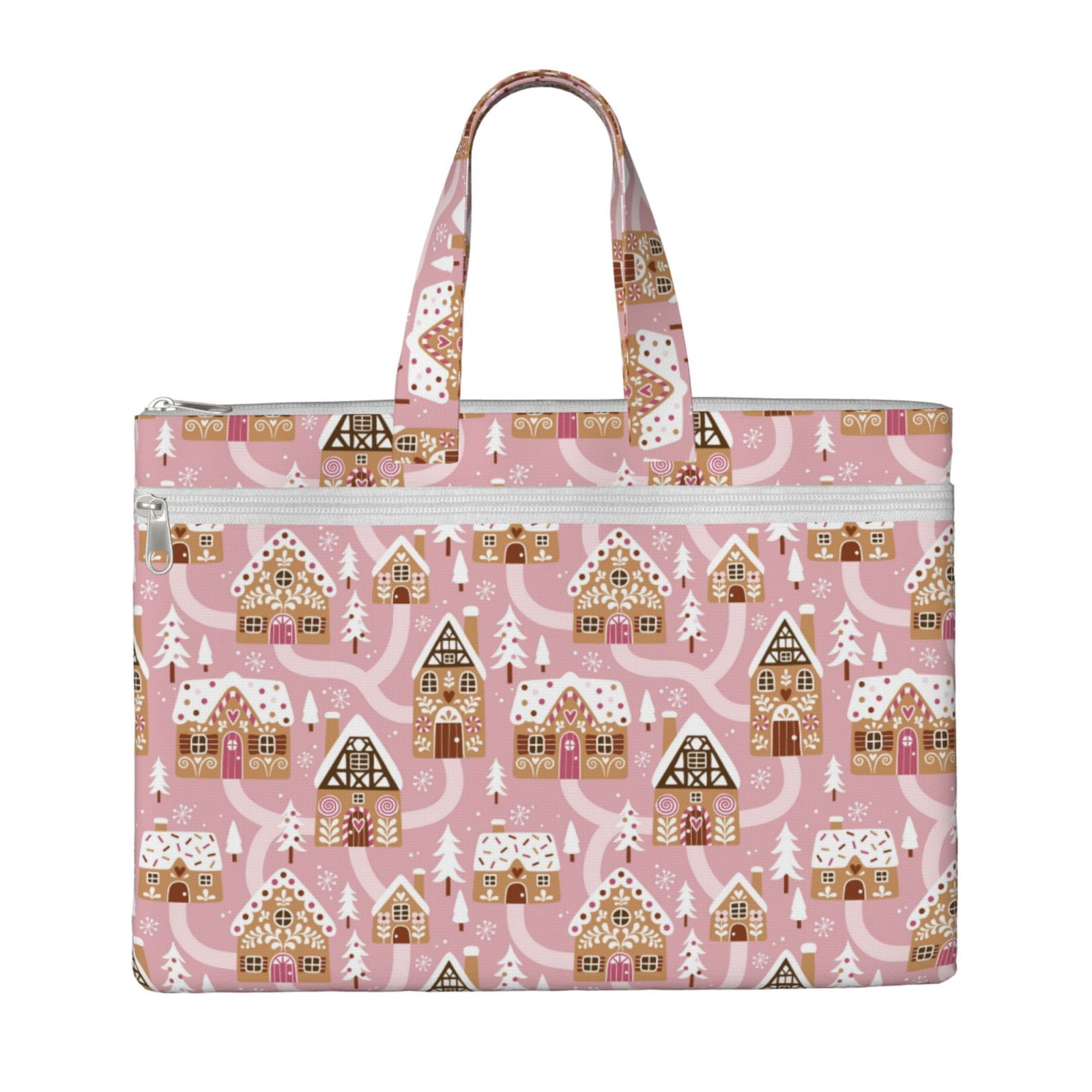 Cauagu Gingerbread Houses Pink Wonderland Pattern Canvas Tote File Bag ...
