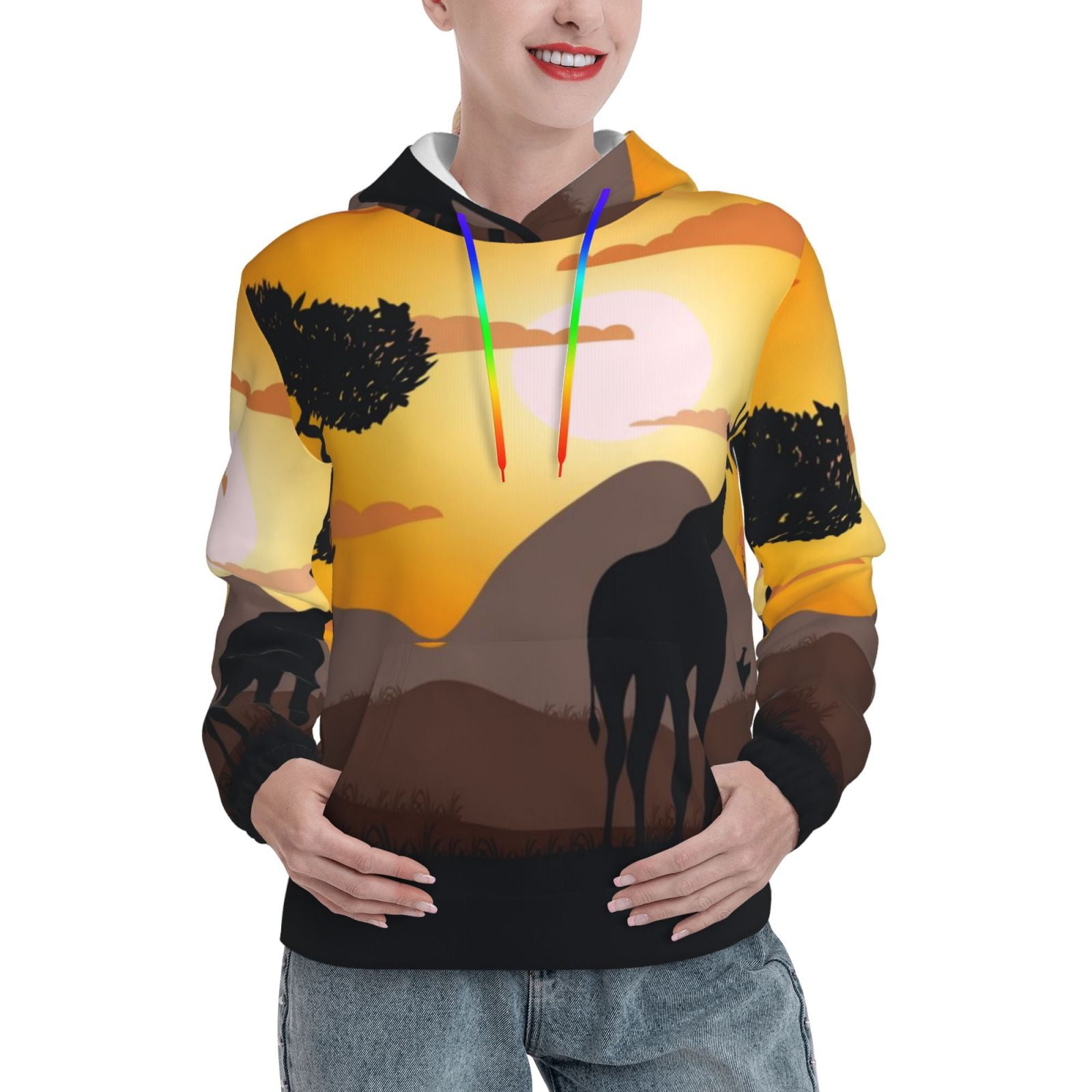 Cauagu Giraffes Of The African Savannah for Women's Hooded Sweatshirts Pullover Hoodie for Women ...