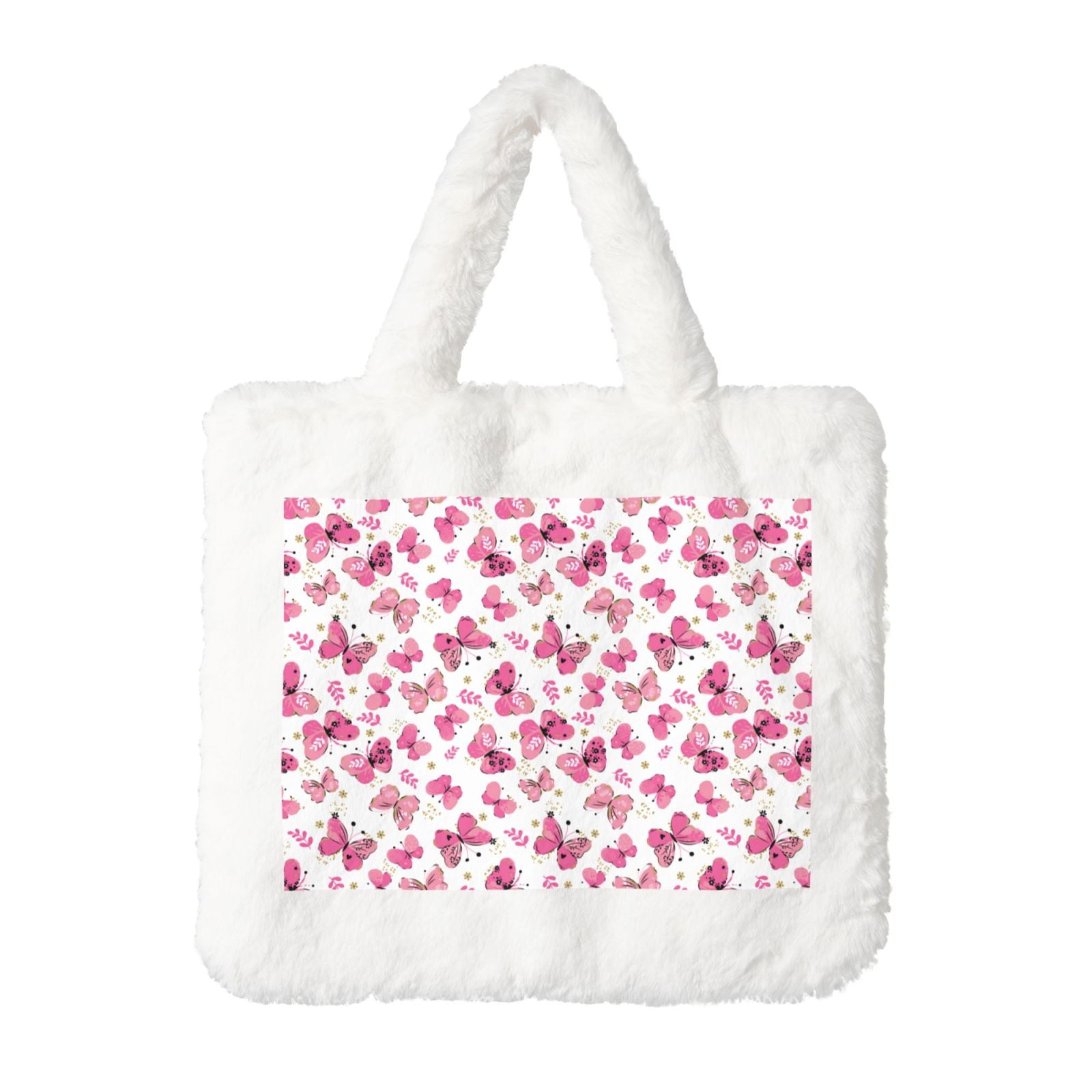 Cauagu Girl Butterfly Pattern Women's Plush Tote Bag,Soft Underarm Bag ...