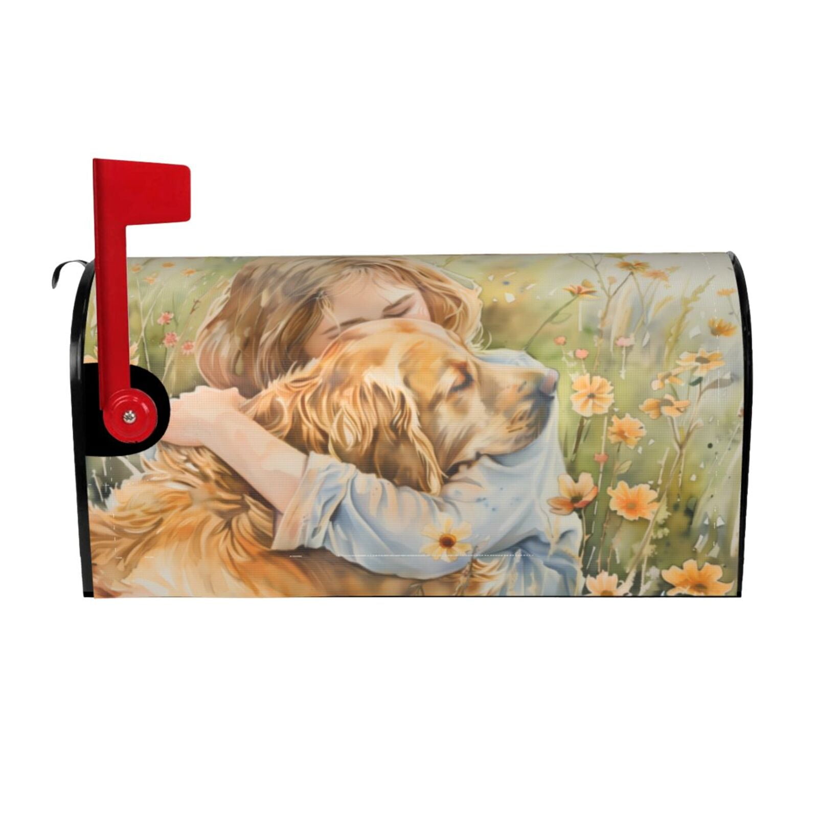 Cauagu Girl Hugging Dog Flowers Pattern Magnetic Mailbox Covers ...