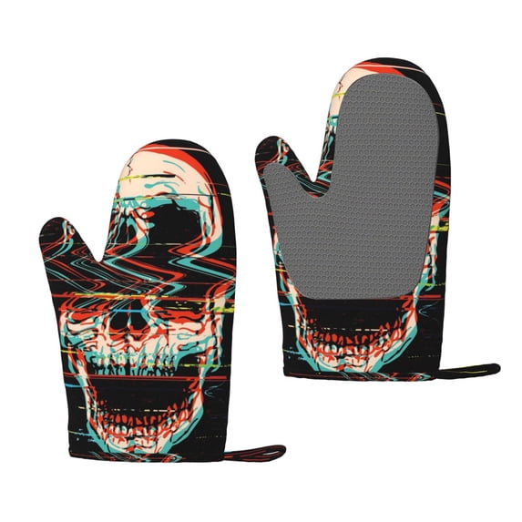 Cauagu Glitch Screaming Skull Print Oven Mitts 2 Piece Set,BBQ Gloves ...