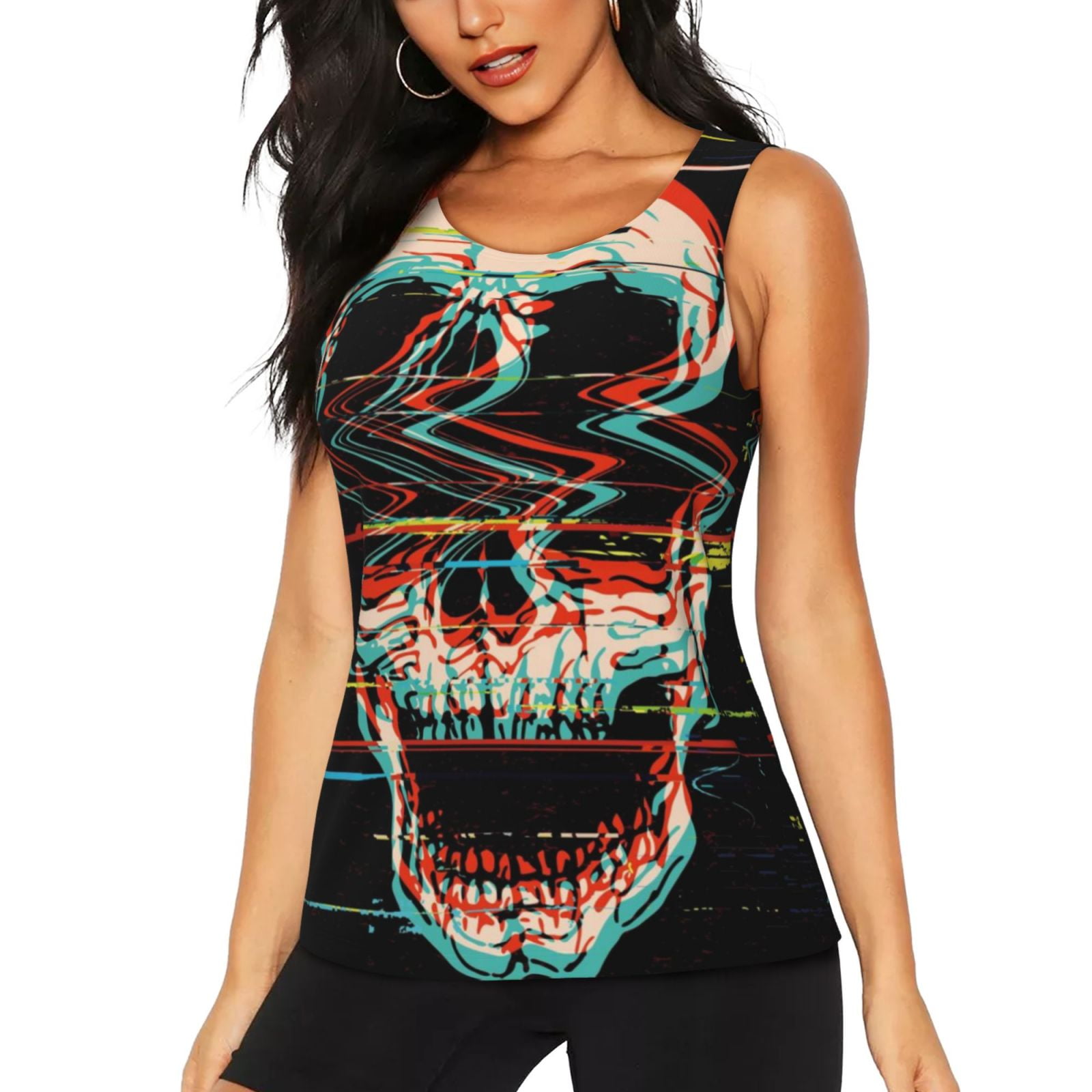 Cauagu Glitch Screaming Skull for Women's Workout Tank Tops Sleeveless ...