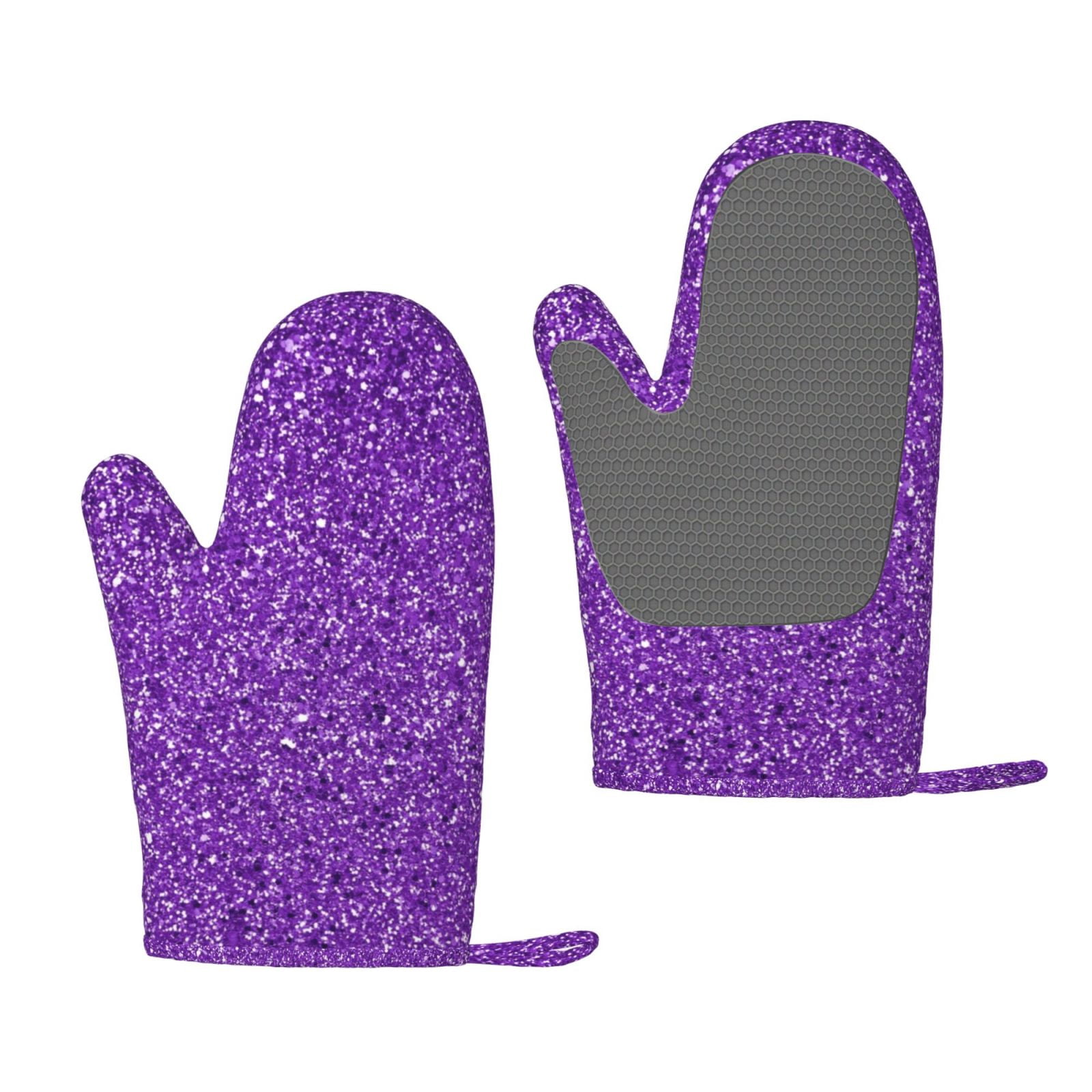 Cauagu Glitter Purple Print Oven Mitts 2 Piece Set,BBQ Gloves Grilling ...