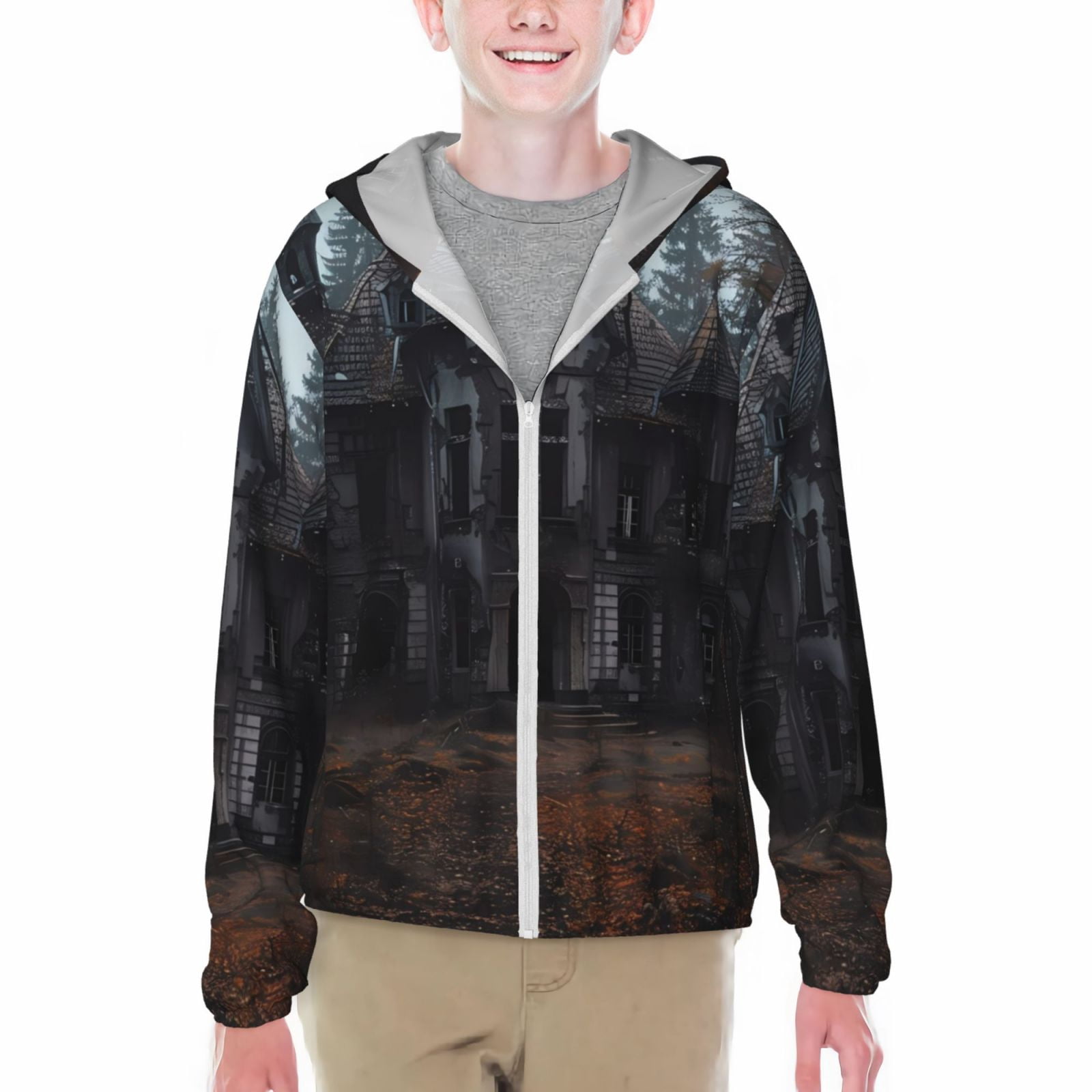 Cauagu Gloomy Mansion Forest Scene Print Sun Protection Jacket for Teen ...