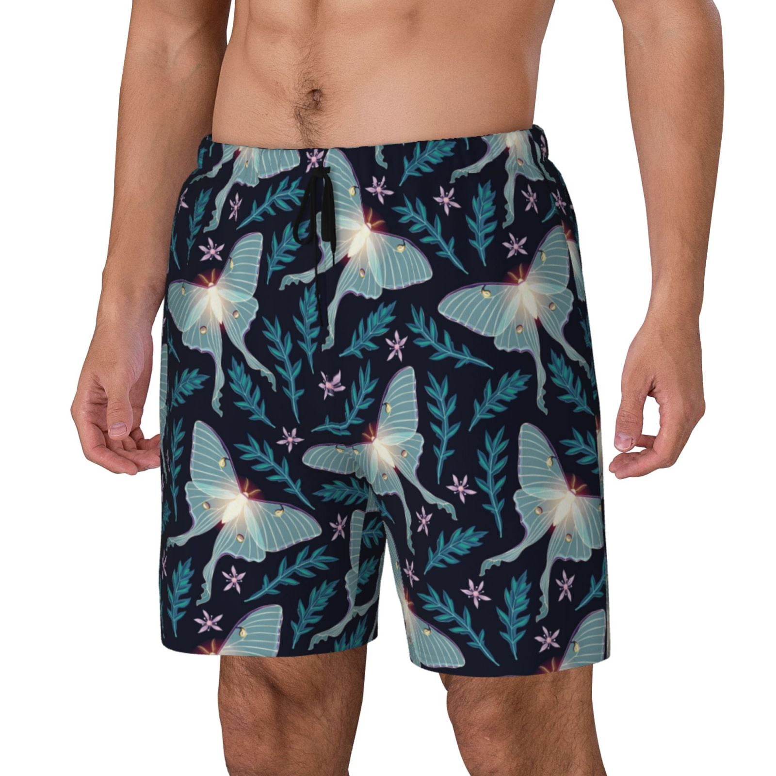 Cauagu Glowing Butterfly Print Mens Swim Trunks Quick Dry Board Shorts ...