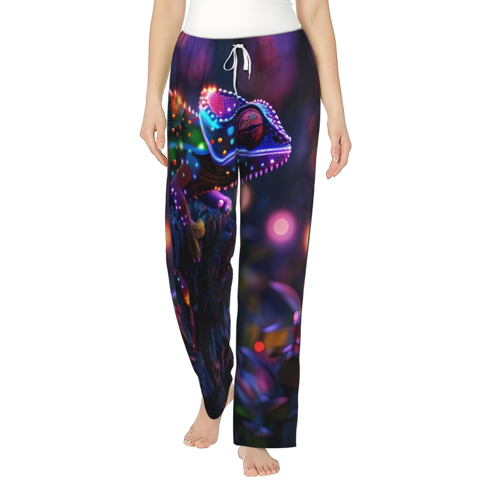 Cauagu Glowing Chameleon Fantasy Art Pajama Pants for Women Loose Fit ...
