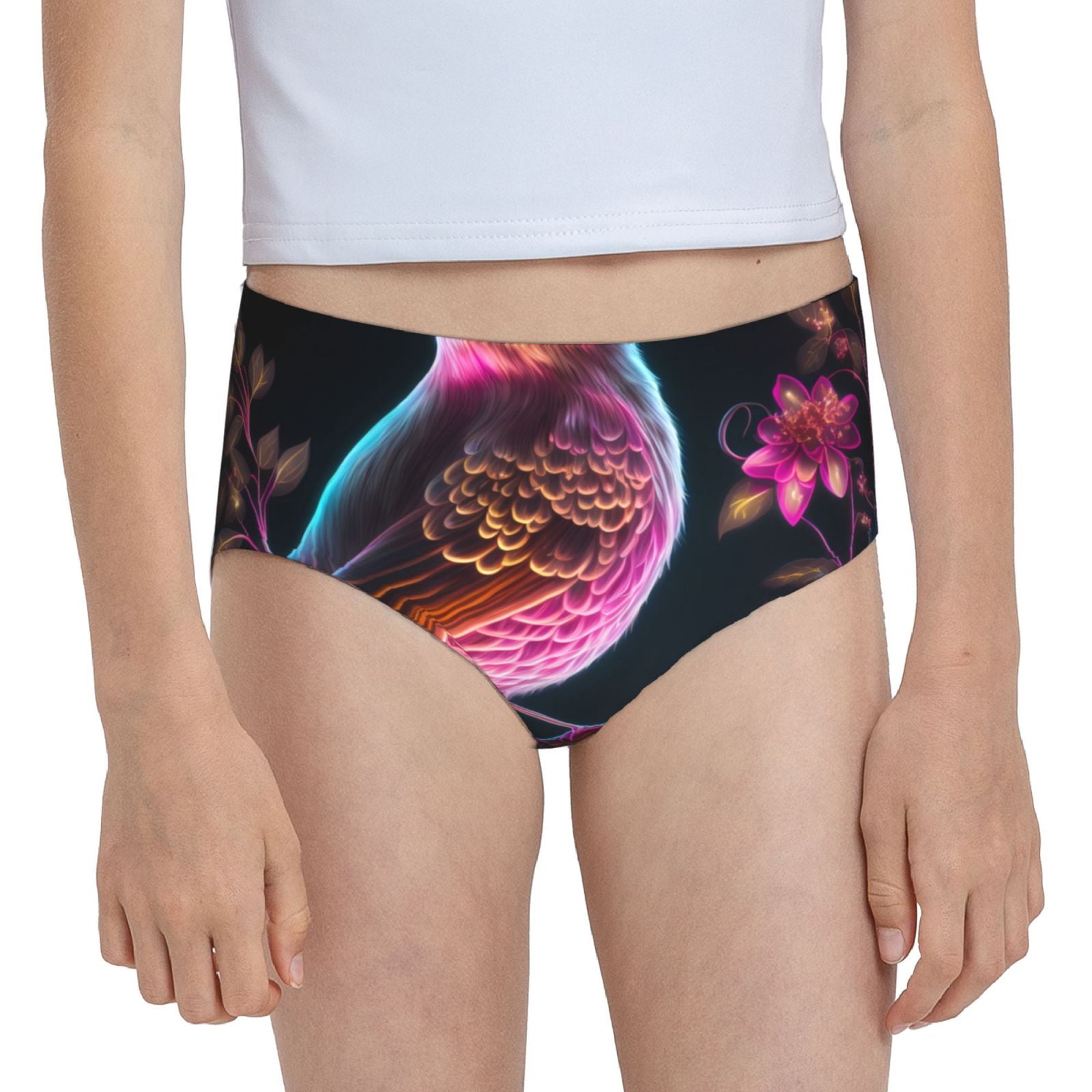 Cauagu Glowing Leaf Bird Print Brief Underwear,Stretch Cotton Panties for Girls Cute Panties for ...