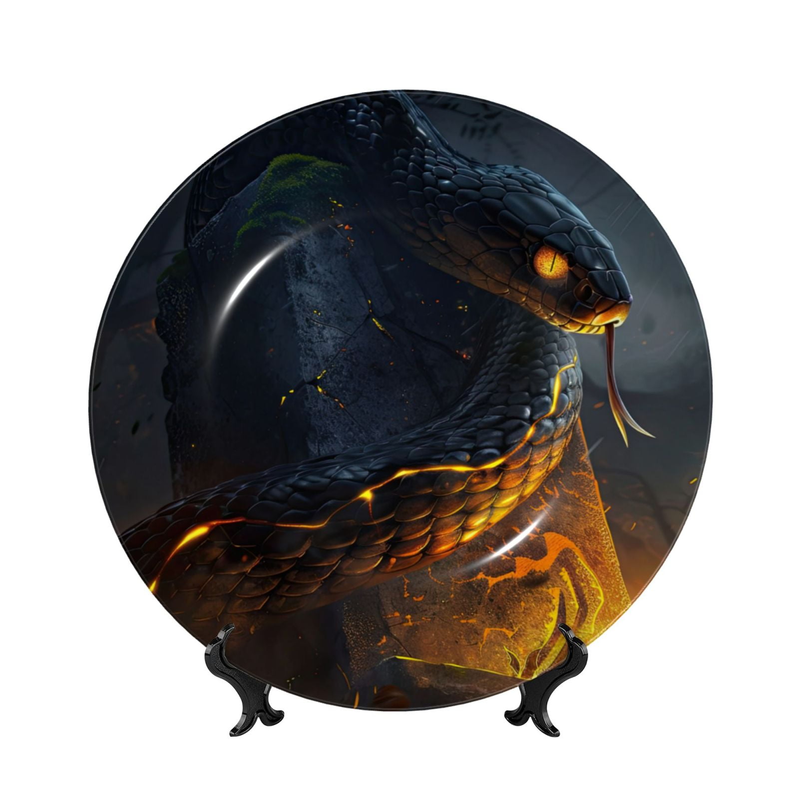 Cauagu Glowing Snake Dark Forest Print Bone China Decorative Plate ...