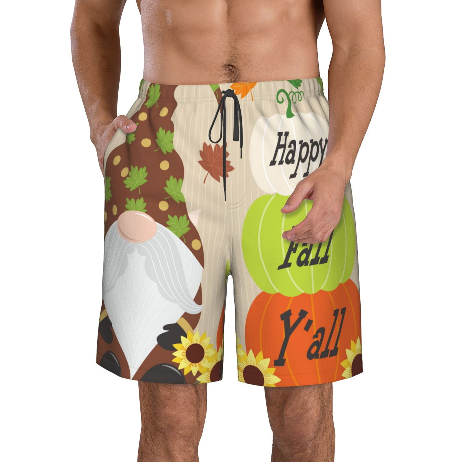 Cauagu Gnome Happy Fall Print Men's Swim Trunks,Hawaiian Bathing Suit ...