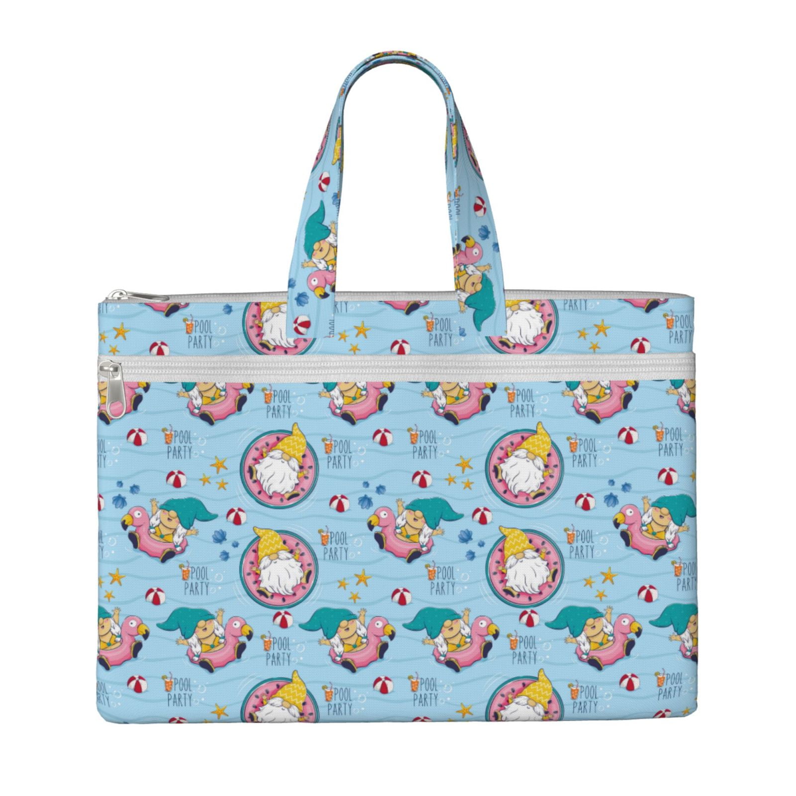 Cauagu Gnome Pool Party Pattern Canvas Tote File Bag, Zipper Tote Bag ...