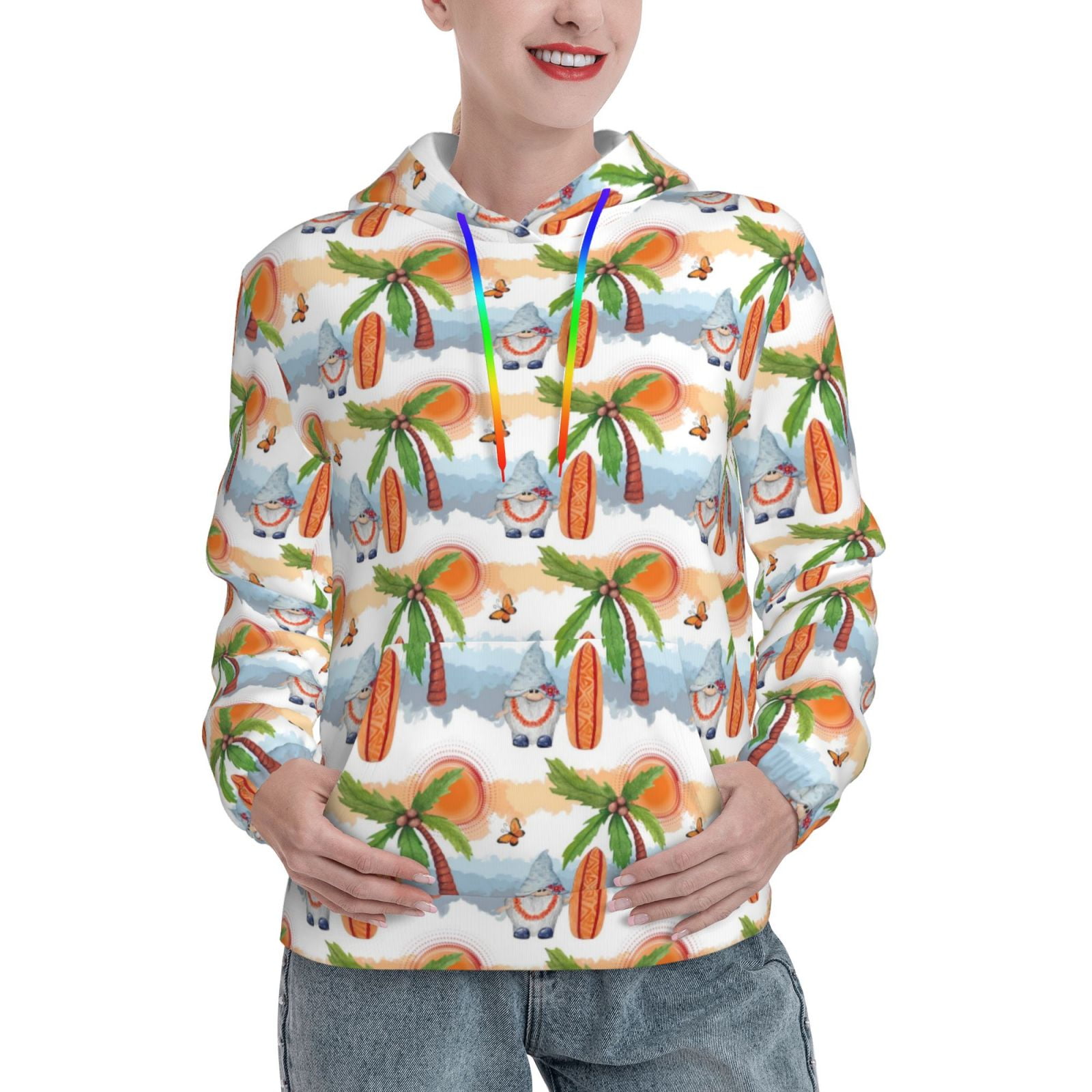 Cauagu Gnome and Surfing for Women's Hooded Sweatshirts Pullover Hoodie for Women Fall Workout ...