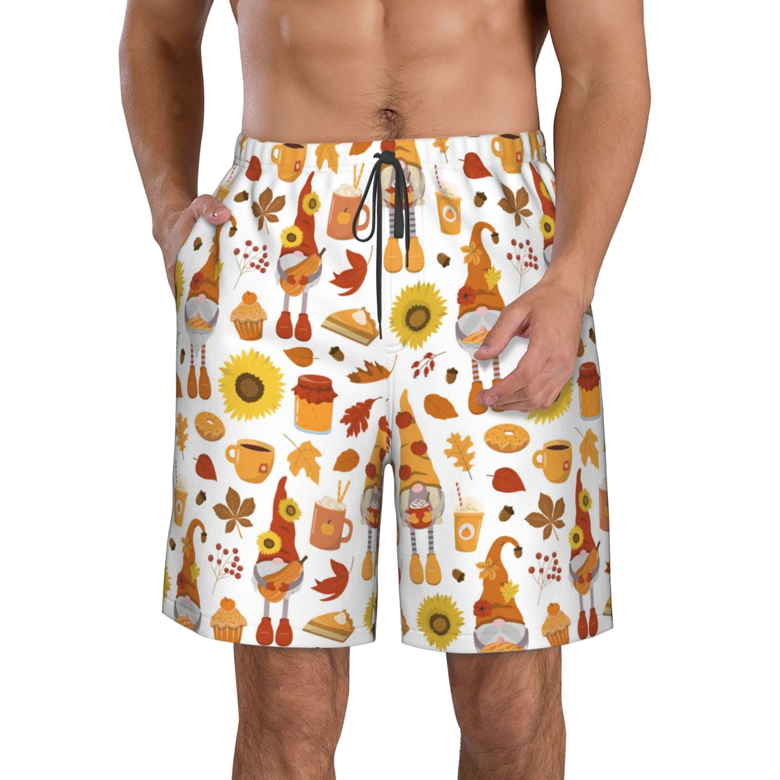 Cauagu Gnomes Autumn Harvest Print Men's Swim Trunks,Hawaiian Bathing ...
