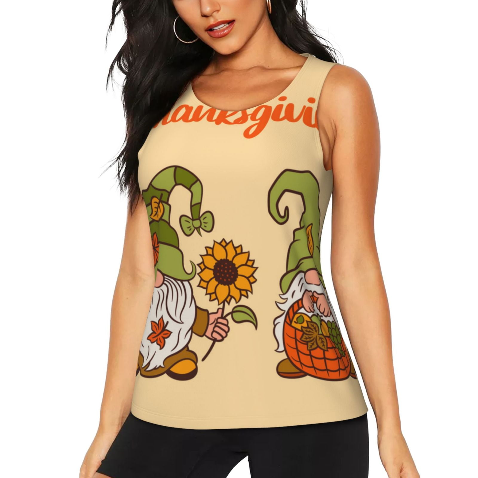 Cauagu Gnomes Happy Thanksgiving for Women's Workout Tank Tops Sleeveless Running Loose Athletic ...