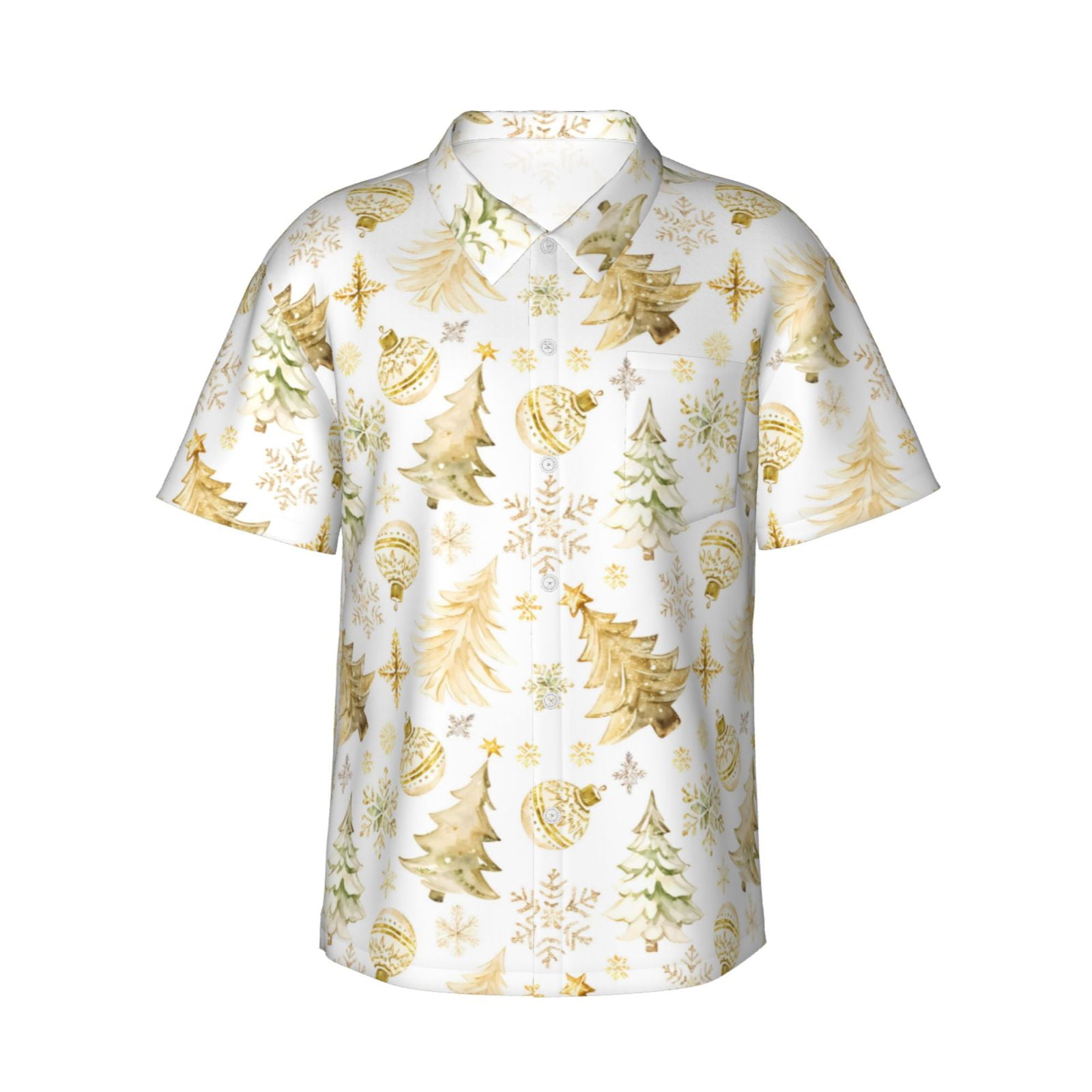 Cauagu Gold Christmas Tree Print Hawaiian Shirt for Men,Casual Short ...