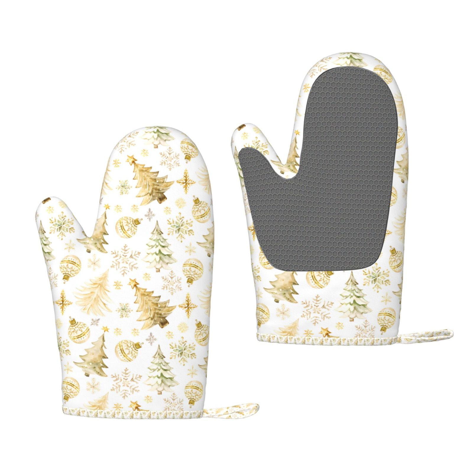 Cauagu Gold Christmas Tree Print Oven Mitts 2 Piece Set,BBQ Gloves ...