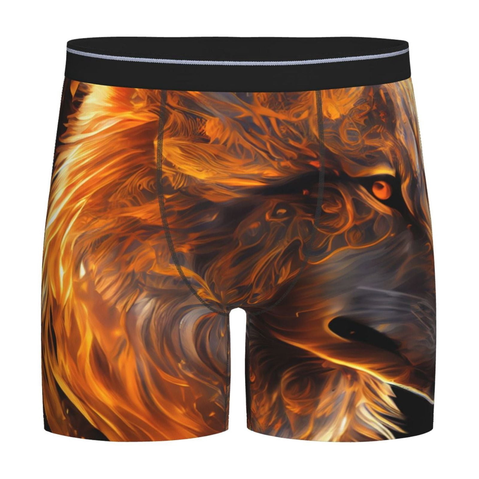 Cauagu Gold Flame Pattern Wolf Print Men's Boxer Briefs, Funny & Cute ...