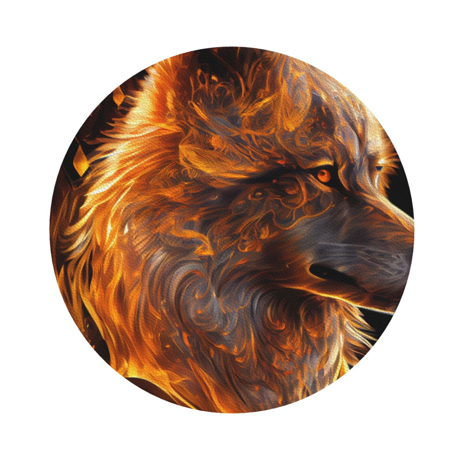 Cauagu Gold Flame Pattern Wolf for Round Coaster,Drink Coasters Set of ...