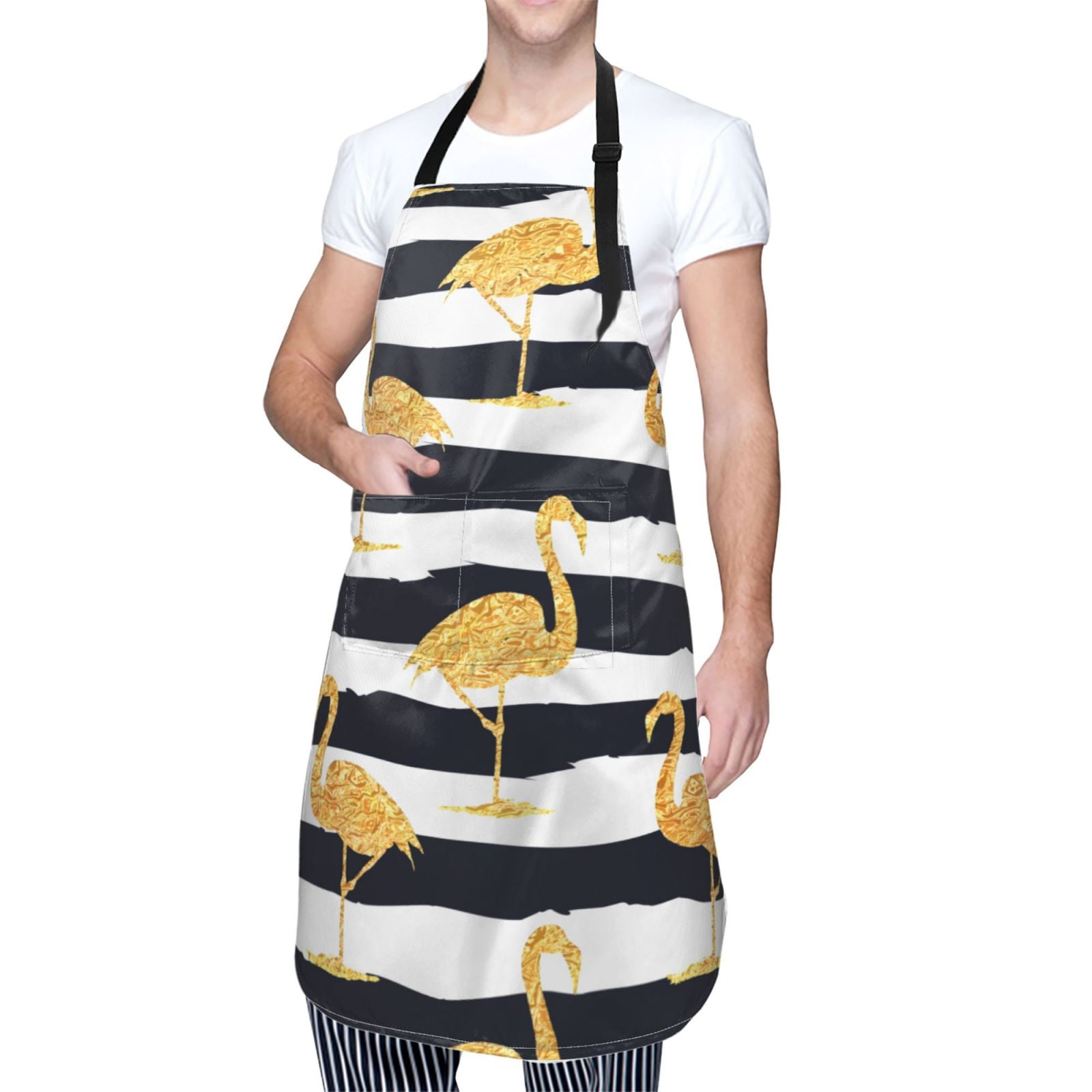 Cauagu Gold Flamingo Aprons with Pockets,Waterproof Apron for Women ...