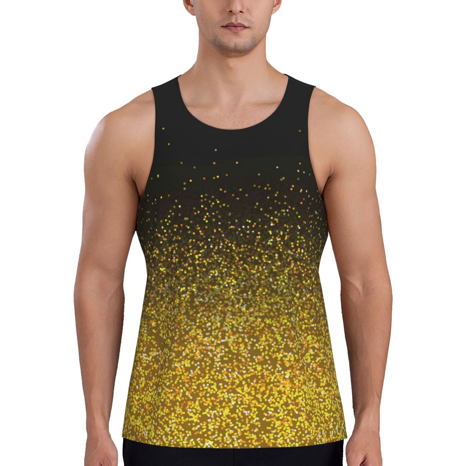 Cauagu Gold Glitter Gradient Print Men's Sleeveless Muscle Shirts,Tank ...