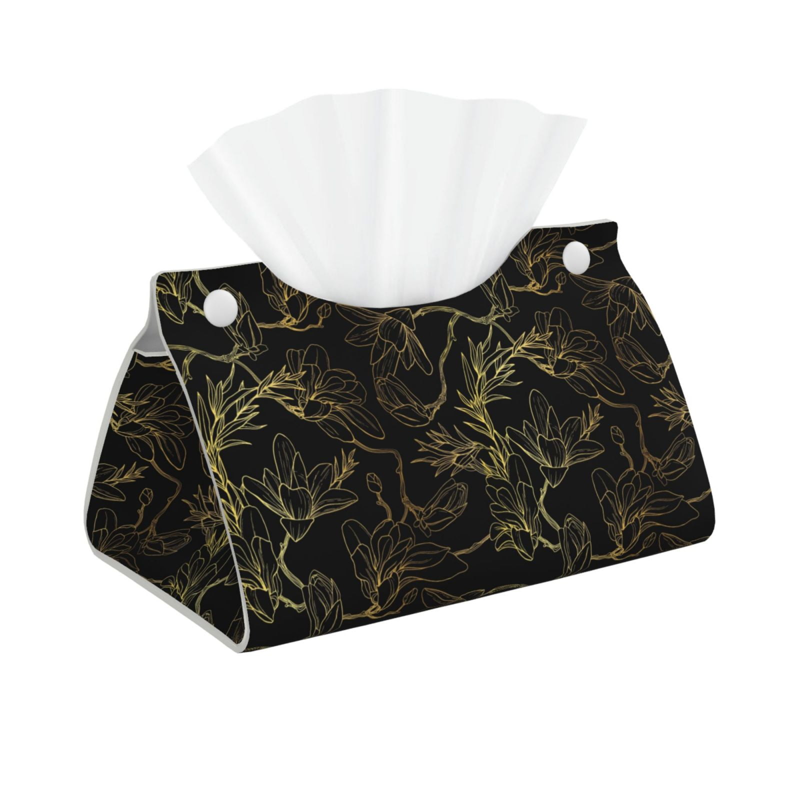 Cauagu Gold Gloss Outline Floral for Large Tissue Box Cover Rectangular ...