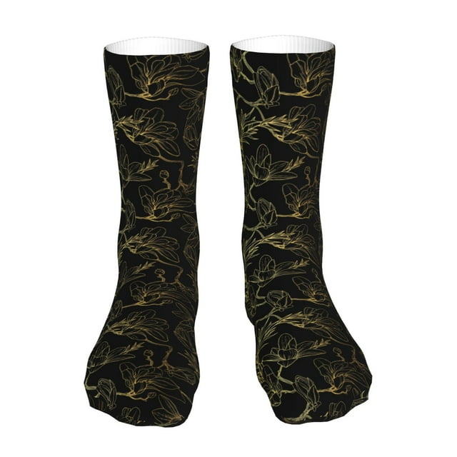 Cauagu Gold Gloss Outline Floral Pattern Fun Novelty Crew Socks,Casual ...