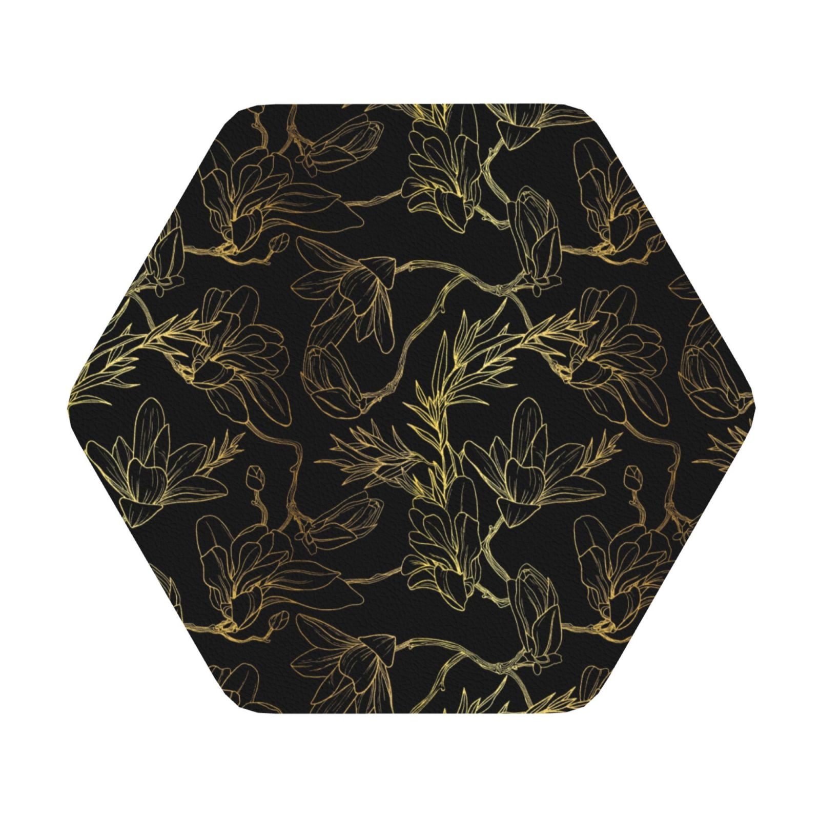 Cauagu Gold Gloss Outline Floral for Round Coaster,Drink Coasters Set ...