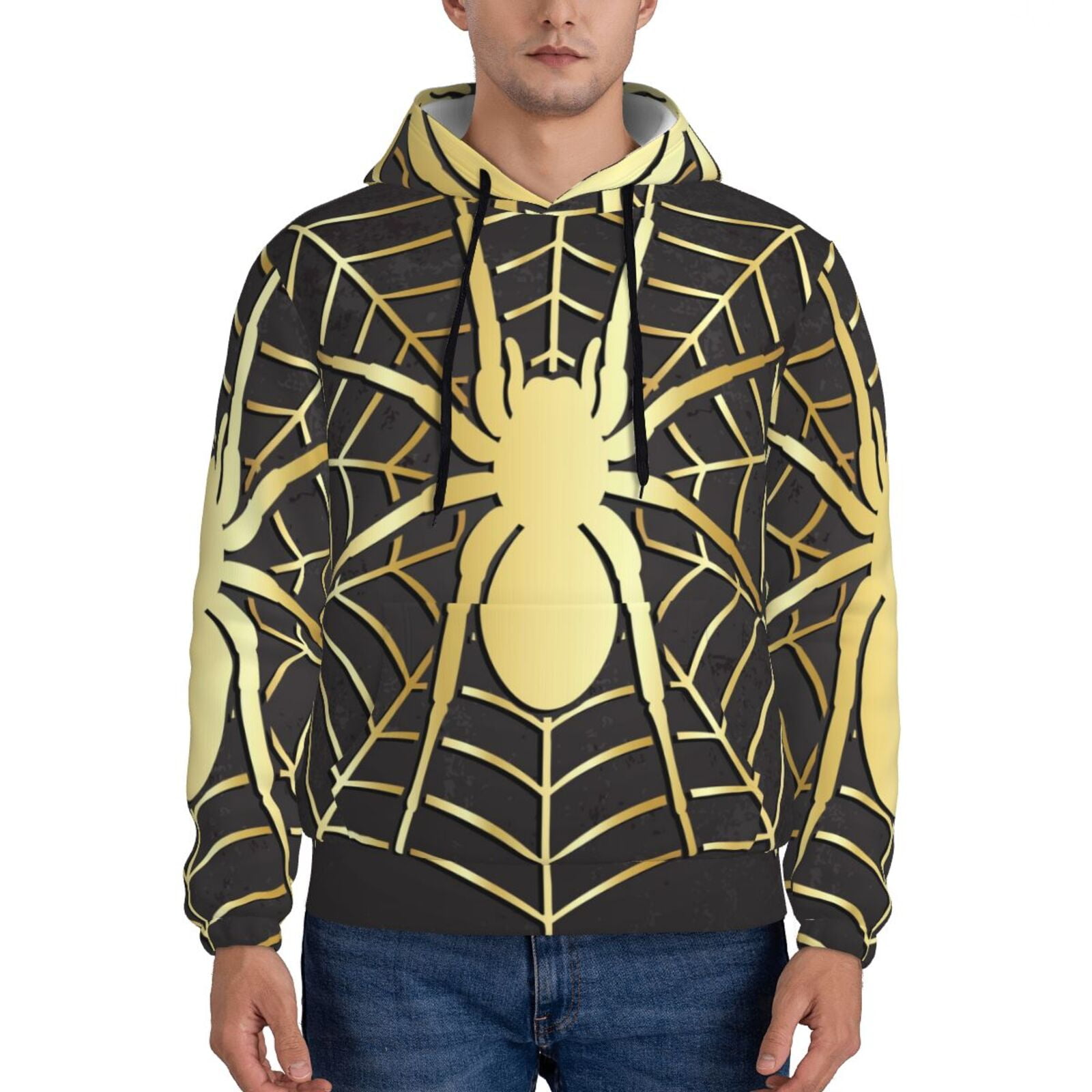 Cauagu Gold Spider On The Web for Men's Pullover Hooded Sweatshirt ...