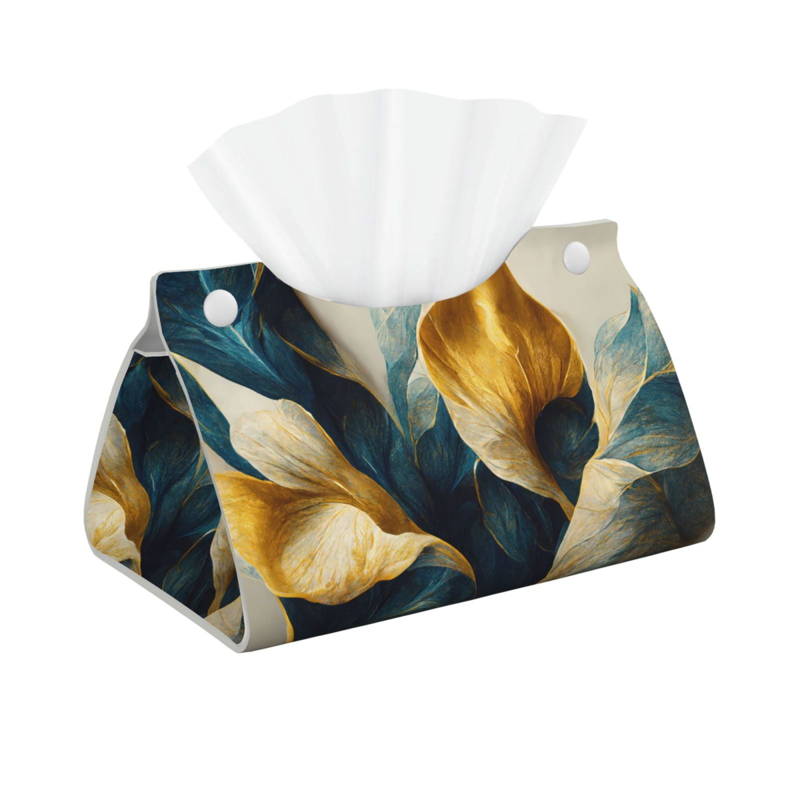 Cauagu Golden Blue Leaf Design for Large Tissue Box Cover Rectangular ...