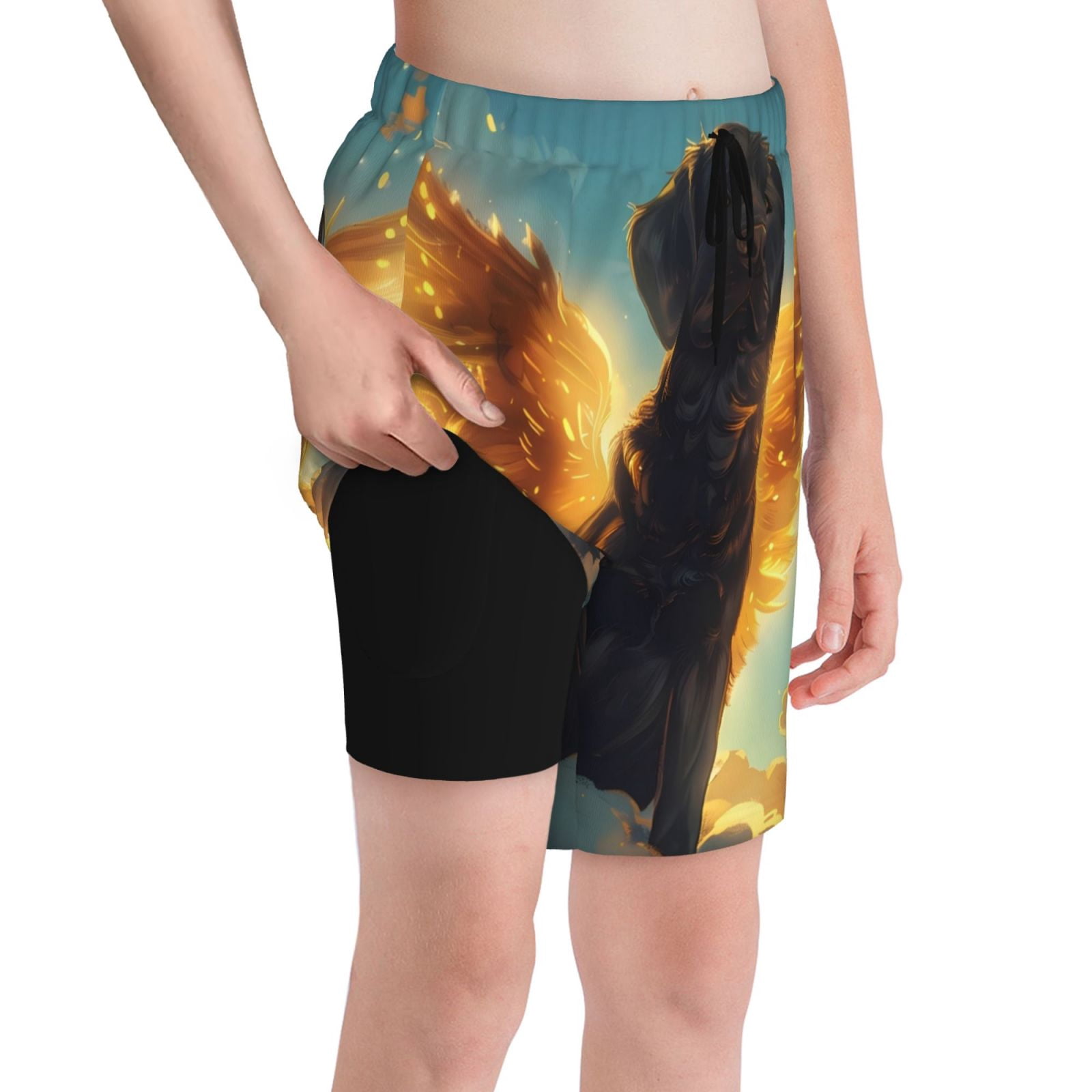 Cauagu Golden Cloud Winged Dog Print Swim Trunks for Men,Youth Boys ...