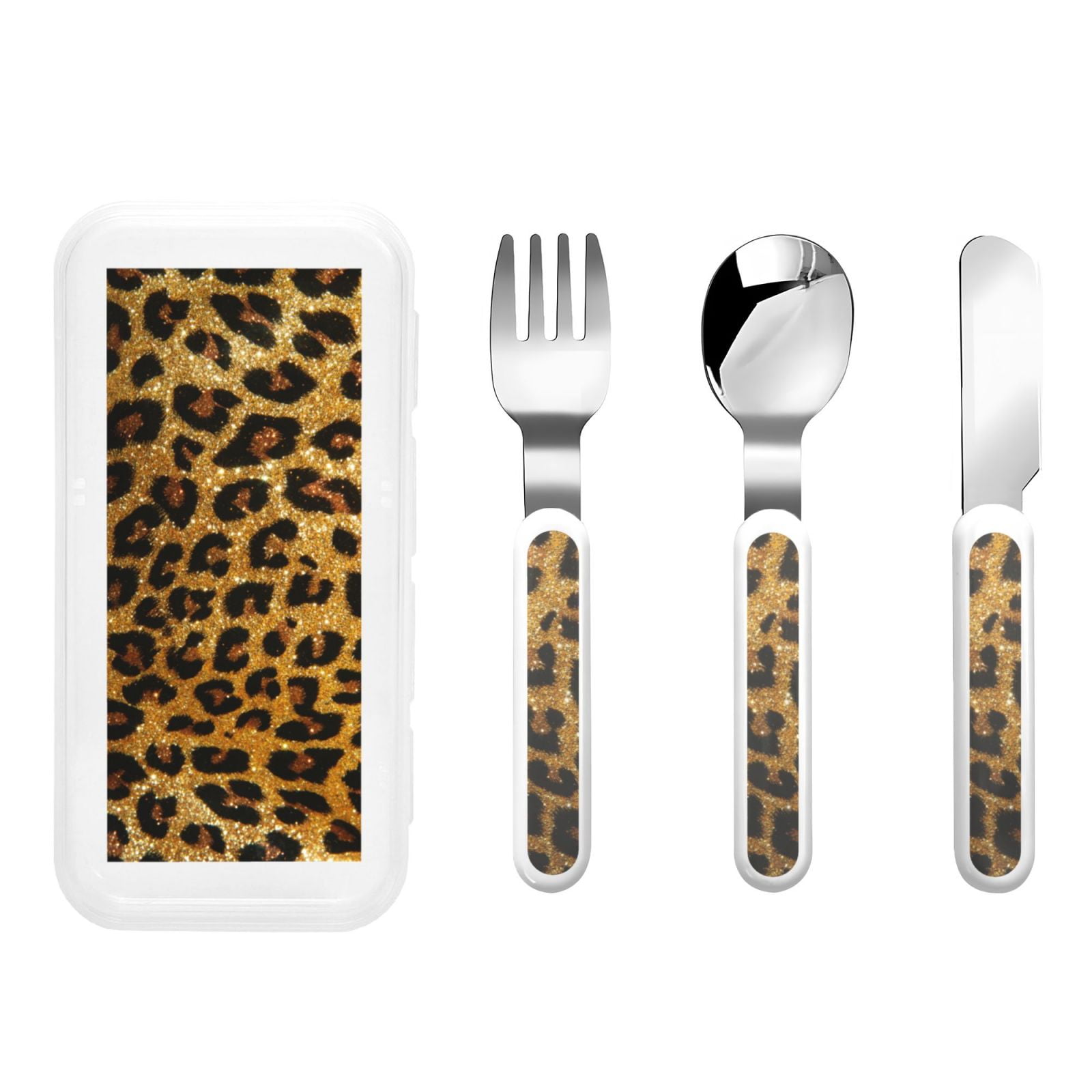 Cauagu Golden Leopard Glitter Print 3-Pieces Toddler Cutlery Set , Kids ...