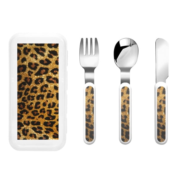 Cauagu Golden Leopard Glitter Print 3-Pieces Toddler Cutlery Set , Kids ...