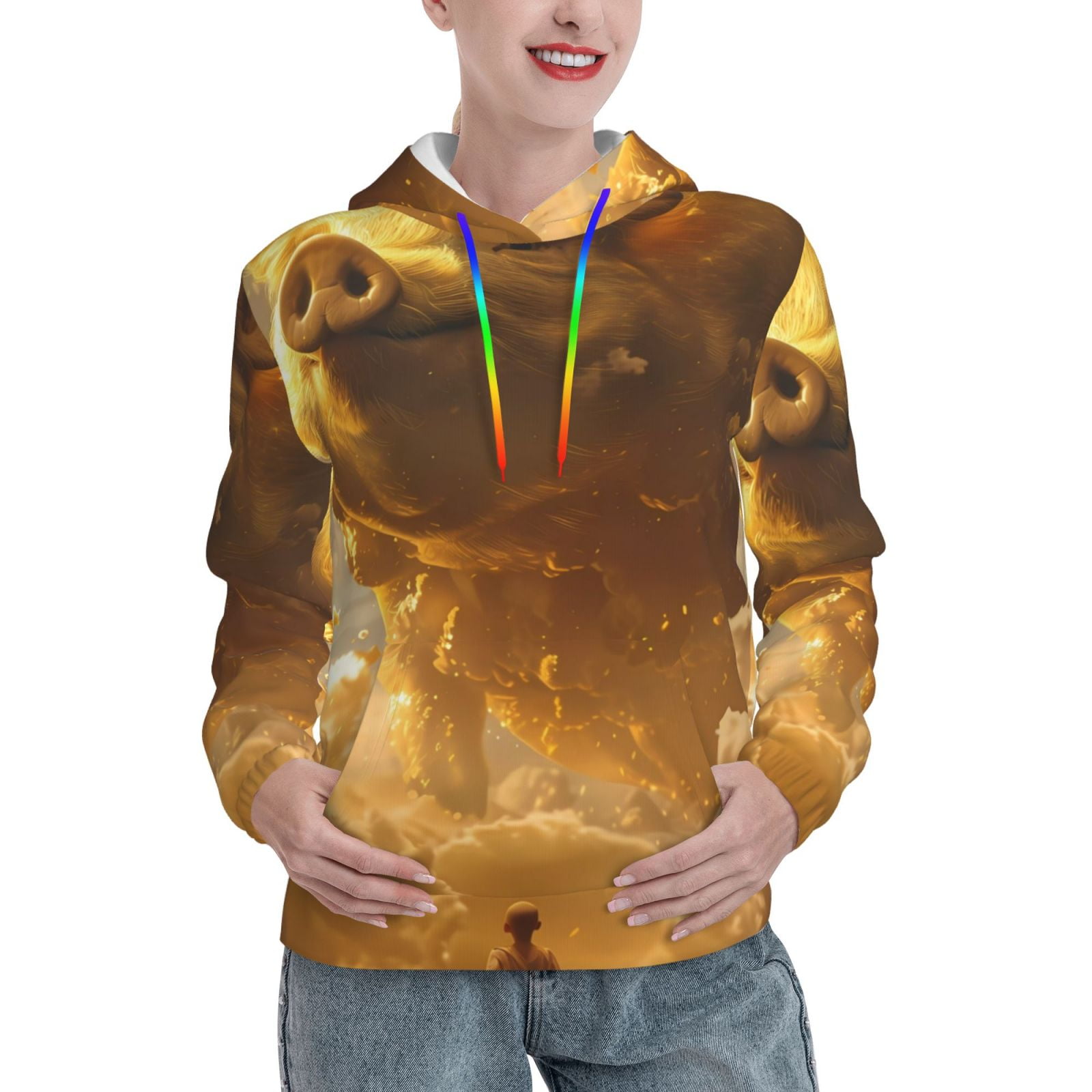 Cauagu Golden Pig Cloud Fantasy for Women's Hooded Sweatshirts Pullover ...