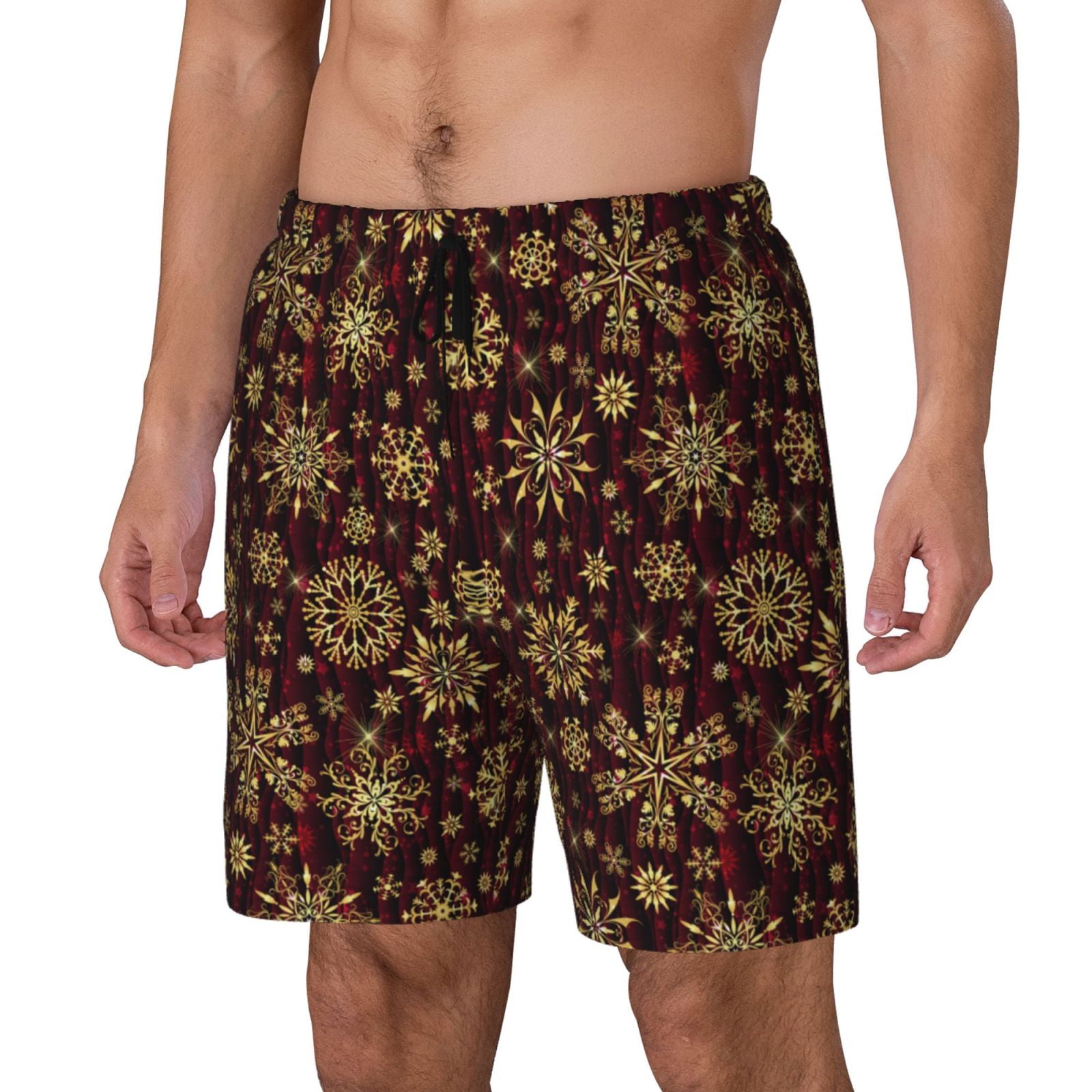 Cauagu Golden Snowflakes Print Mens Swim Trunks Quick Dry Board Shorts ...